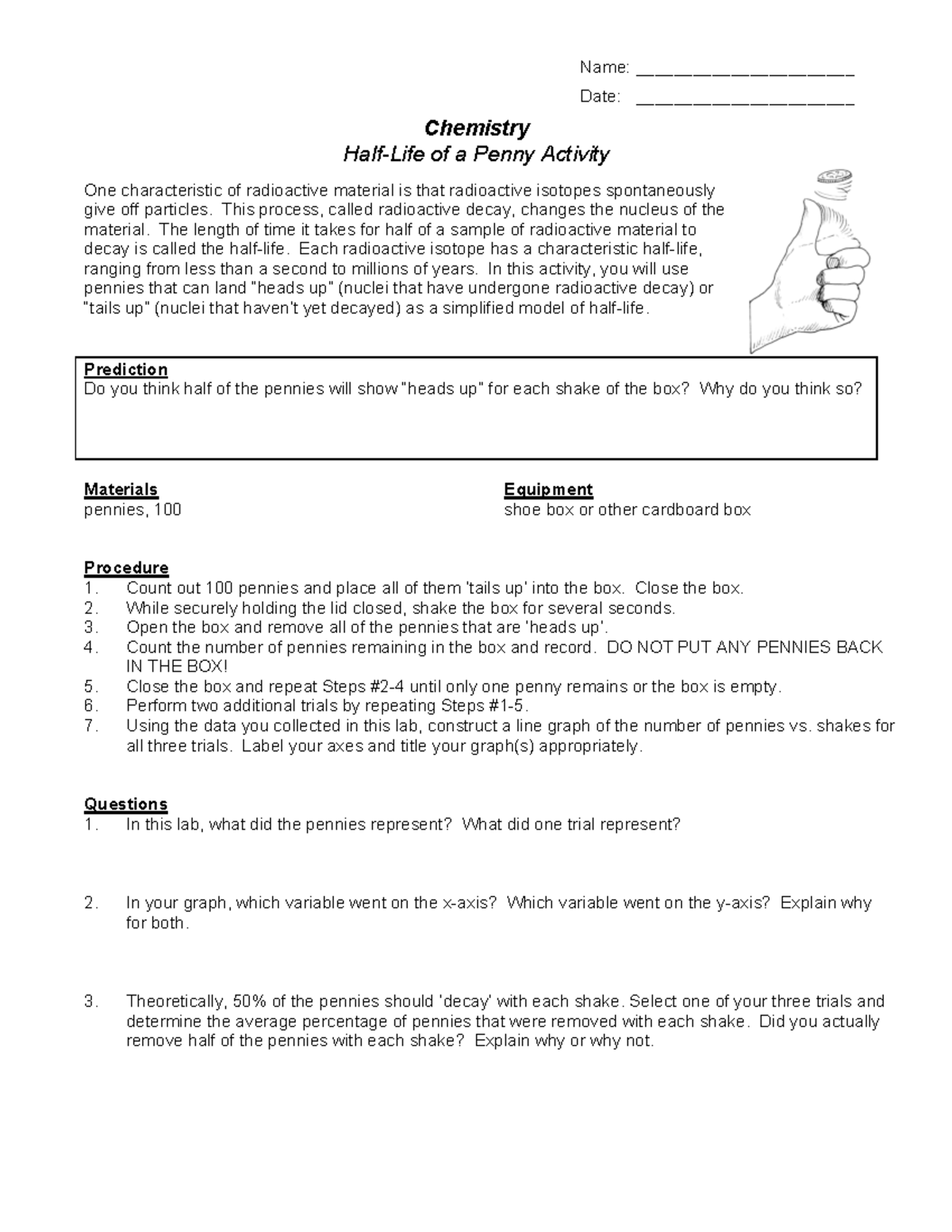Chemistry Lab Activity: Half-Life of a Penny (Lab Alt) - Studocu