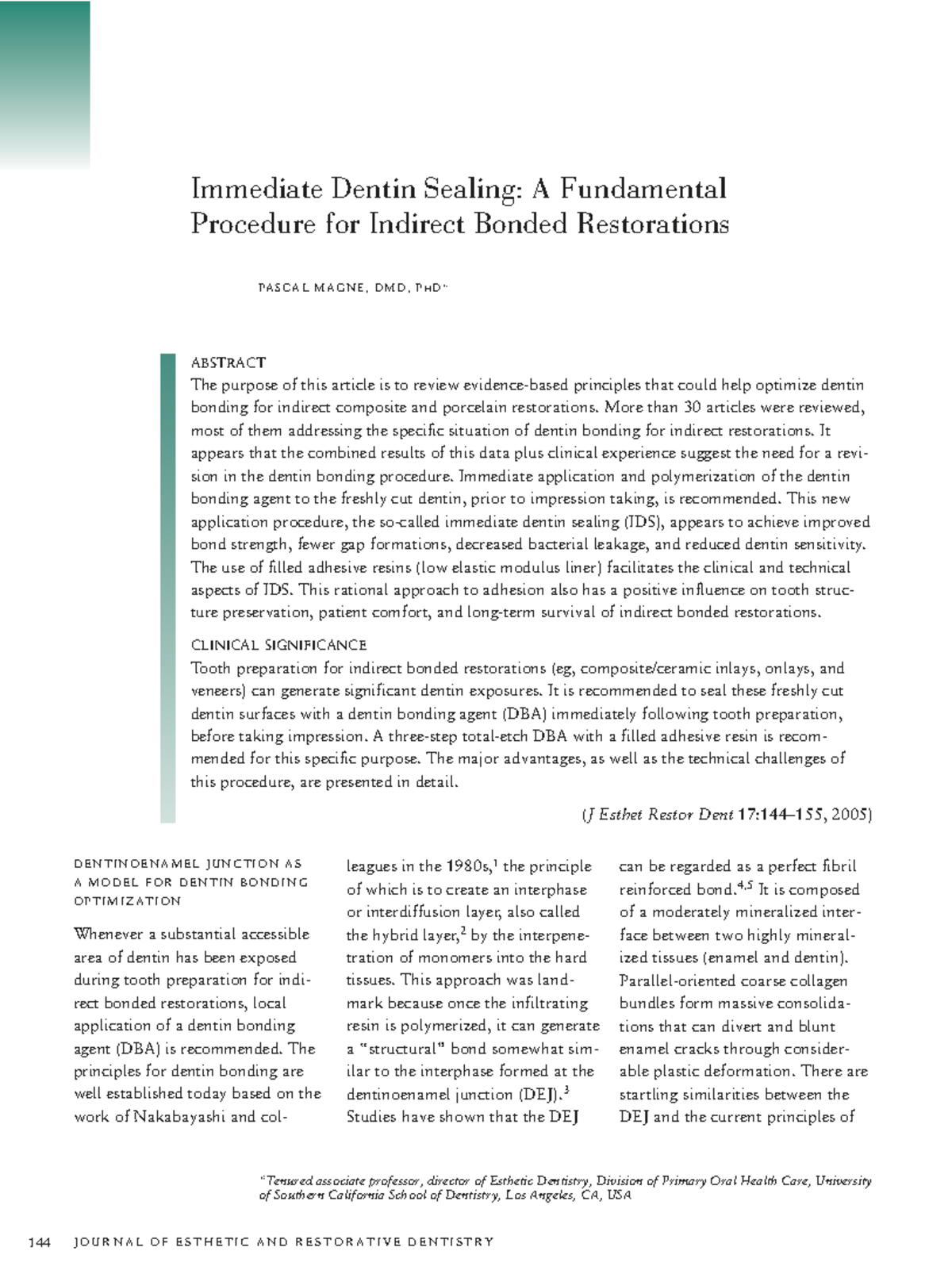 Immediate Dentin Sealing for Indirect Bonded Restorations: A Review ...