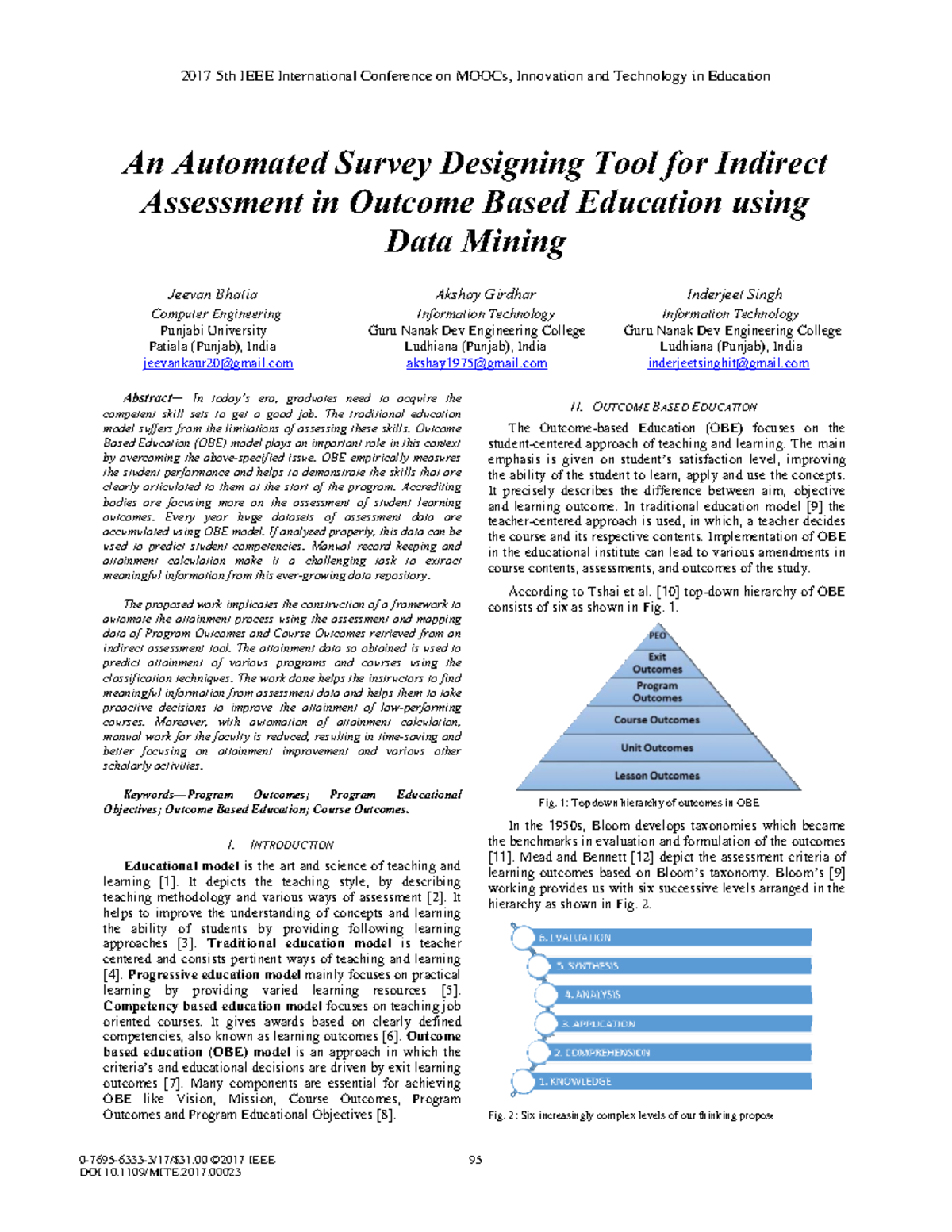 Automated Survey Tool for Indirect Assessment in OBE (2017) - Studocu