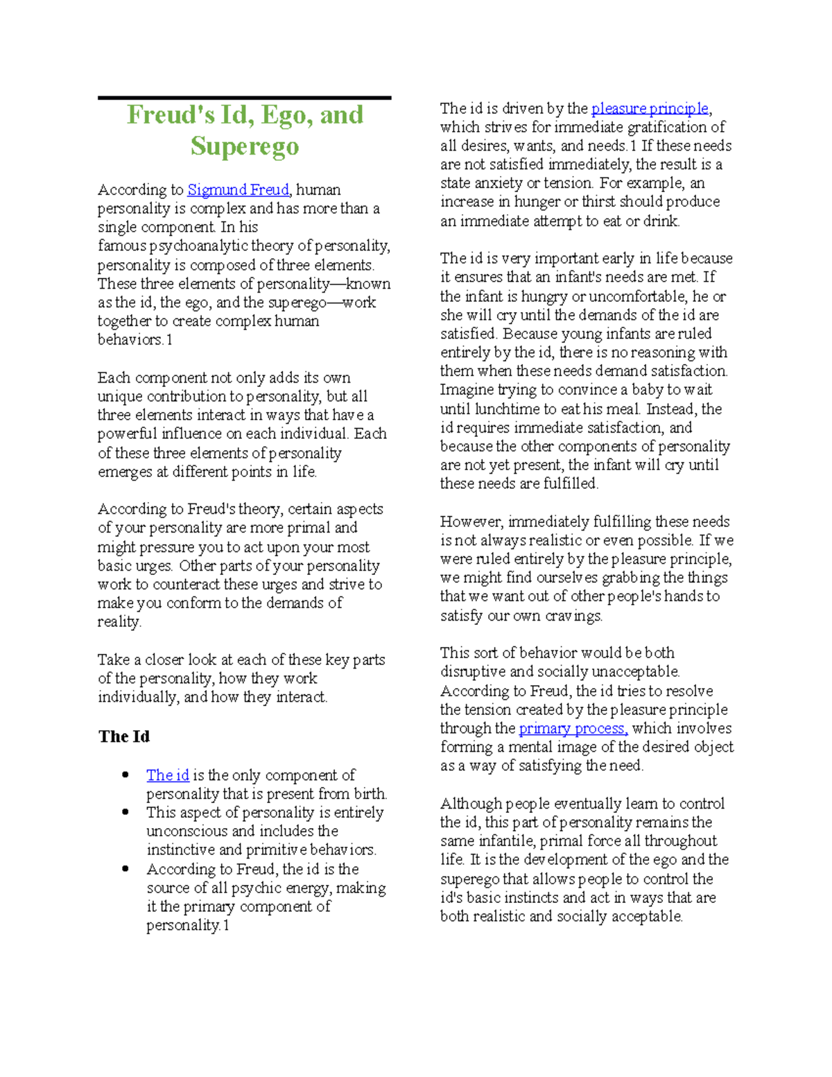 Freud's Id, Ego, and Superego Explained: A Psychological Overview - Studocu