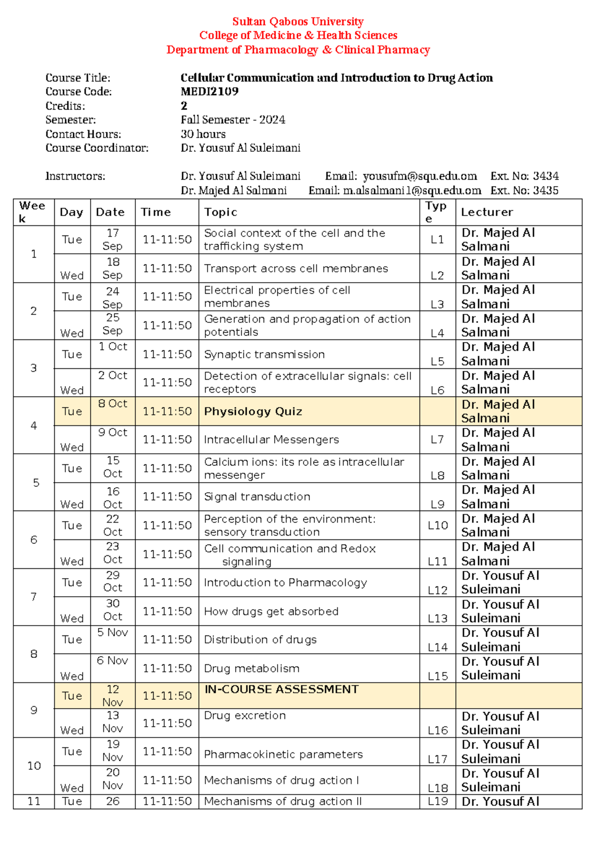 MEDI2109 - Fall 2024 Course Overview: Cellular Communication & Drug ...