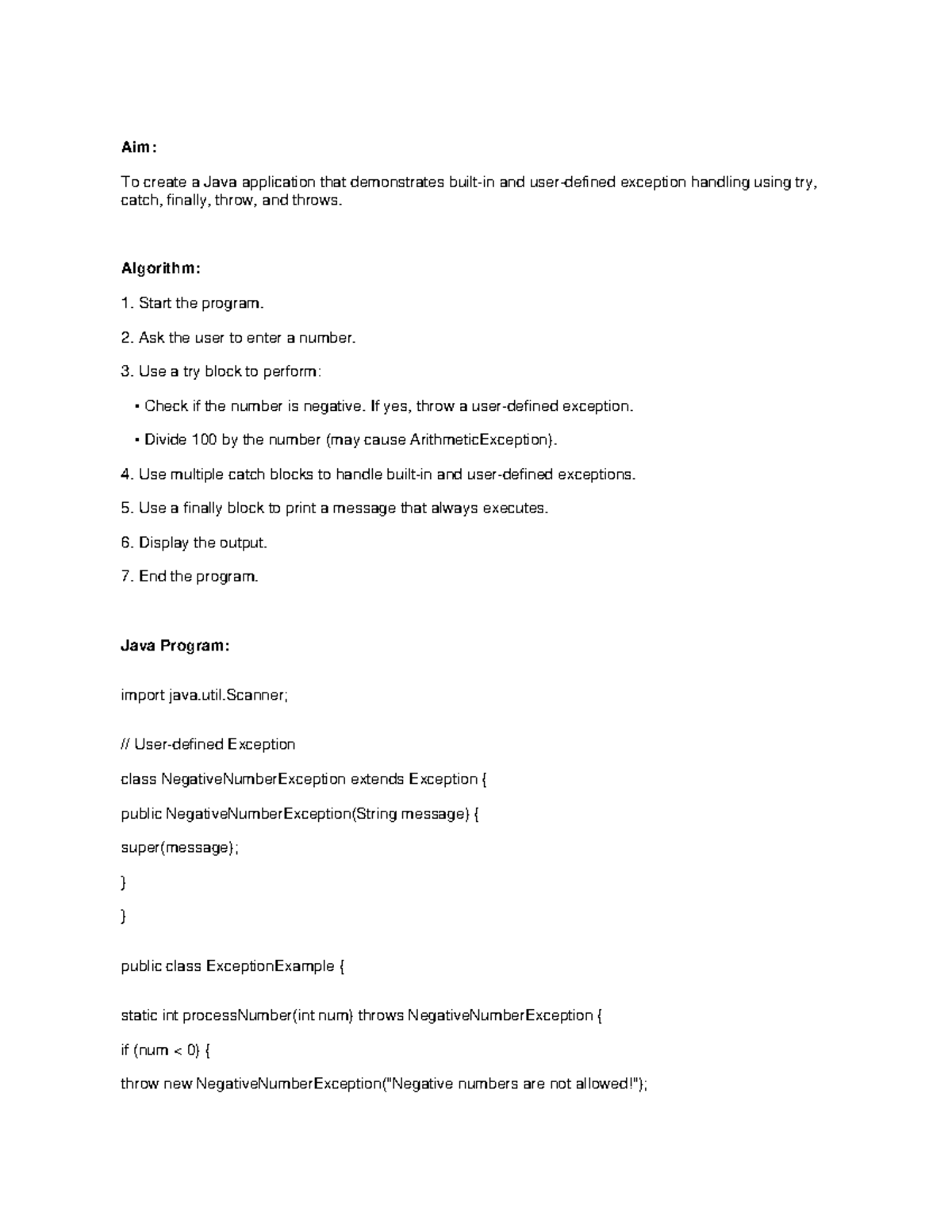 Java Exception Handling: Demonstrating Try, Catch, and Finally - Studocu