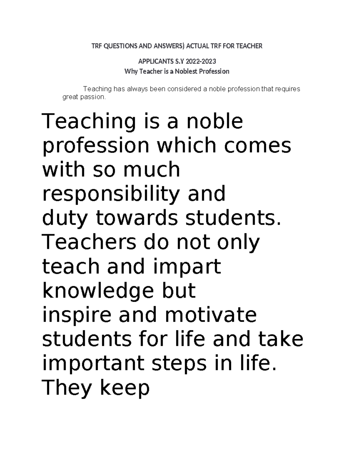 Final Exam Q&A: The Noble Teacher's Role and Ethical Practices - Studocu