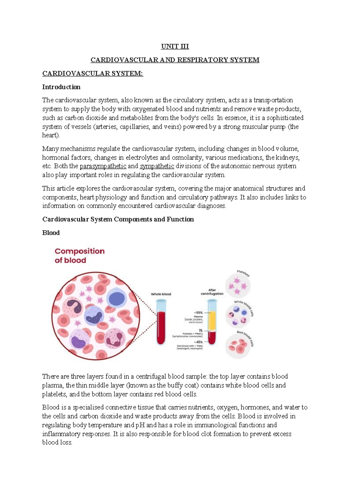 Unit 3 - Lecture Notes on Cardiovascular & Respiratory Systems - Studocu