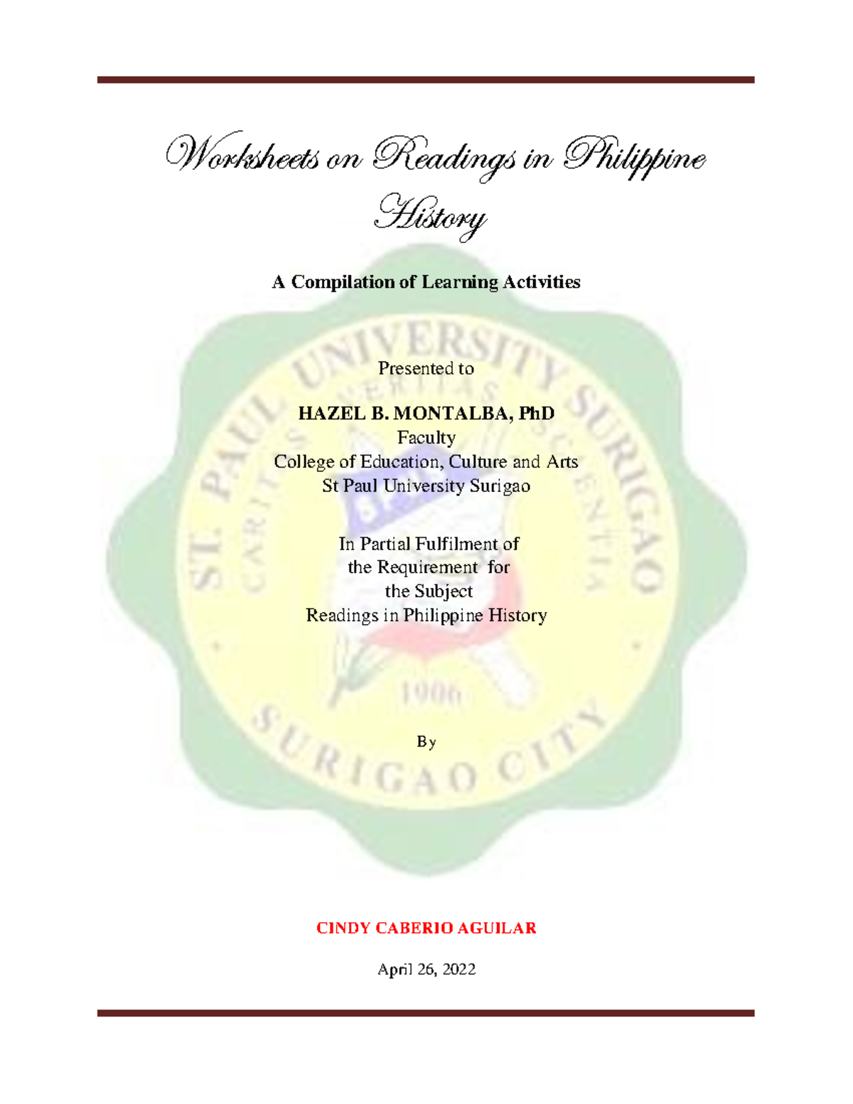 Worksheets for Readings in Philippine History - Worksheets on Readings ...