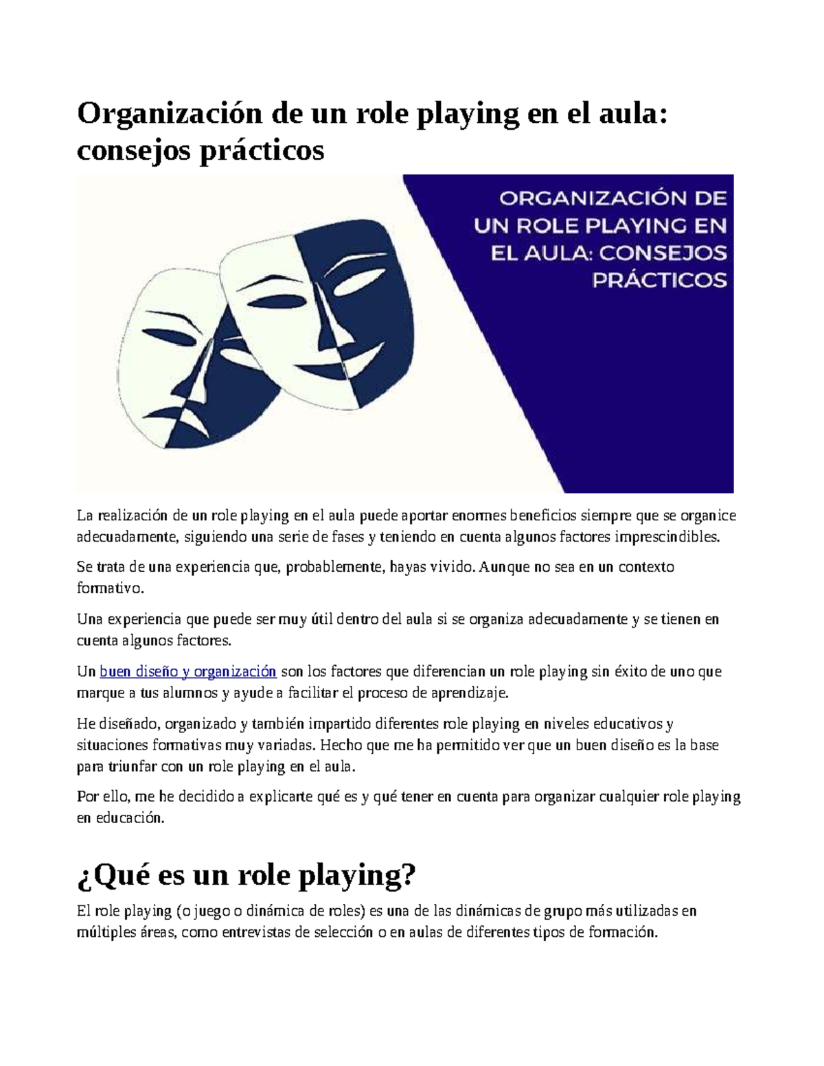 Unidad 3. Recurso 4: Organización de un role playing en el aula - Studocu