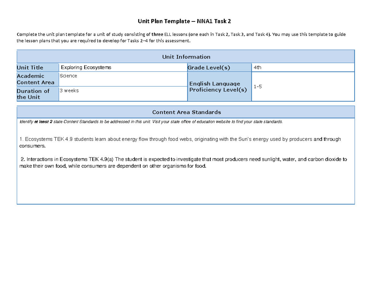 Ecosystem Unit Plan - layout - Unit Plan Template – NNA1 Task 2 ...