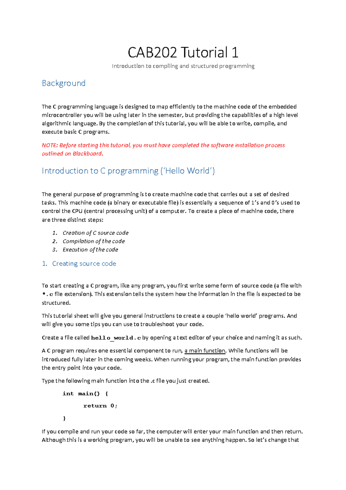 CAB202 Tutorial 1 - Week 1 - CAB202 Tutorial 1 Introduction to ...