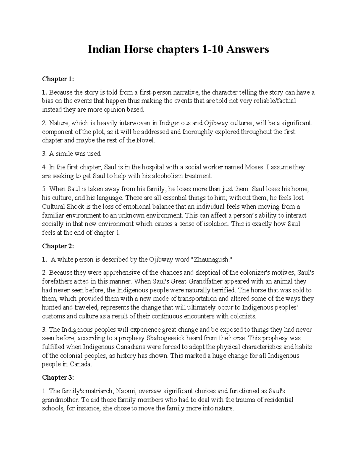 Indian Horse Study Guide: Chapters 1-10 Analysis - Studocu