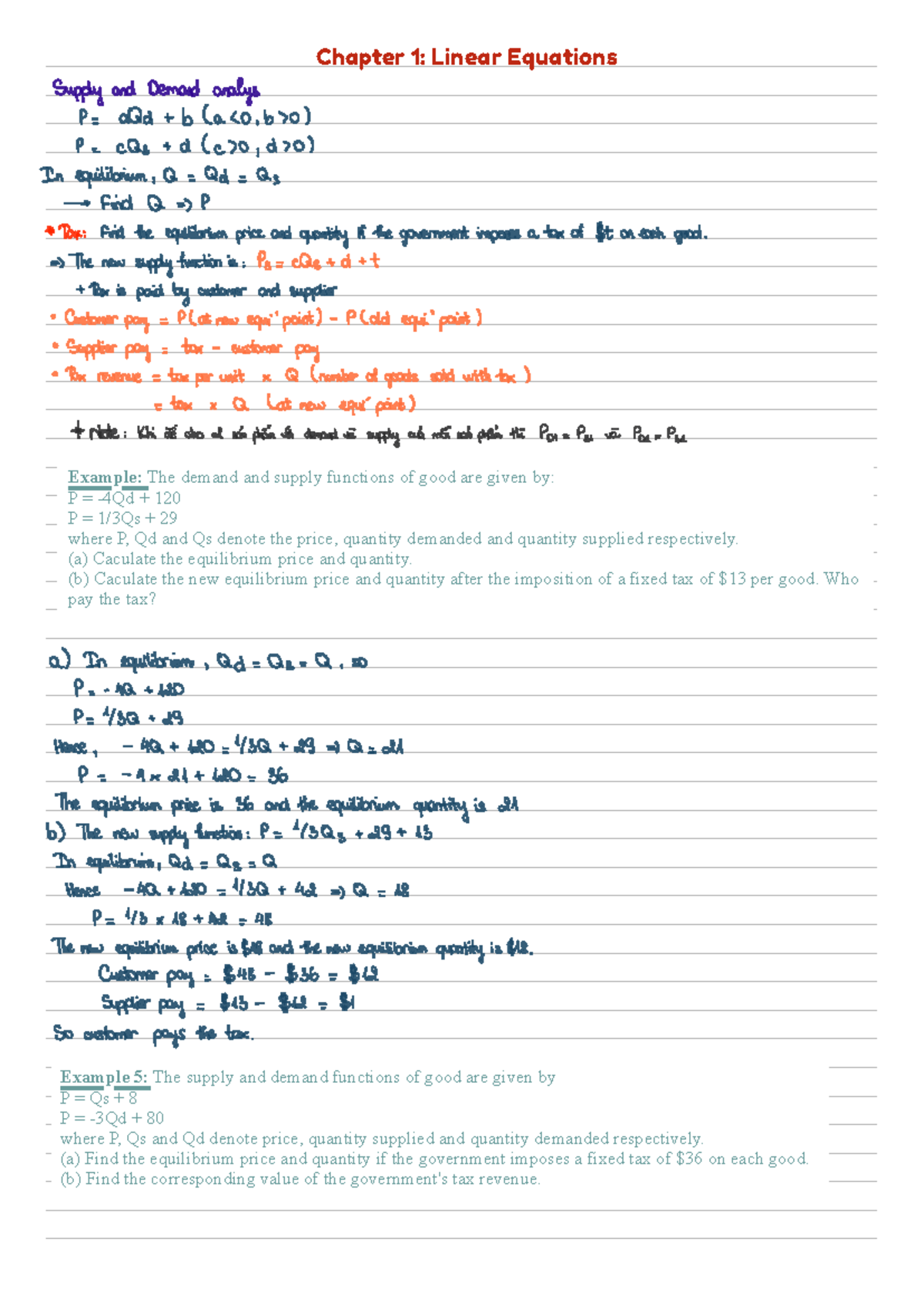 Chap 1 & 2 - Notes on Linear and Non-linear Equations - Studocu