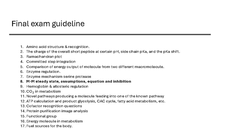 Final Exam Guidelines: Amino Acids, Enzymes, and Metabolism - Studocu