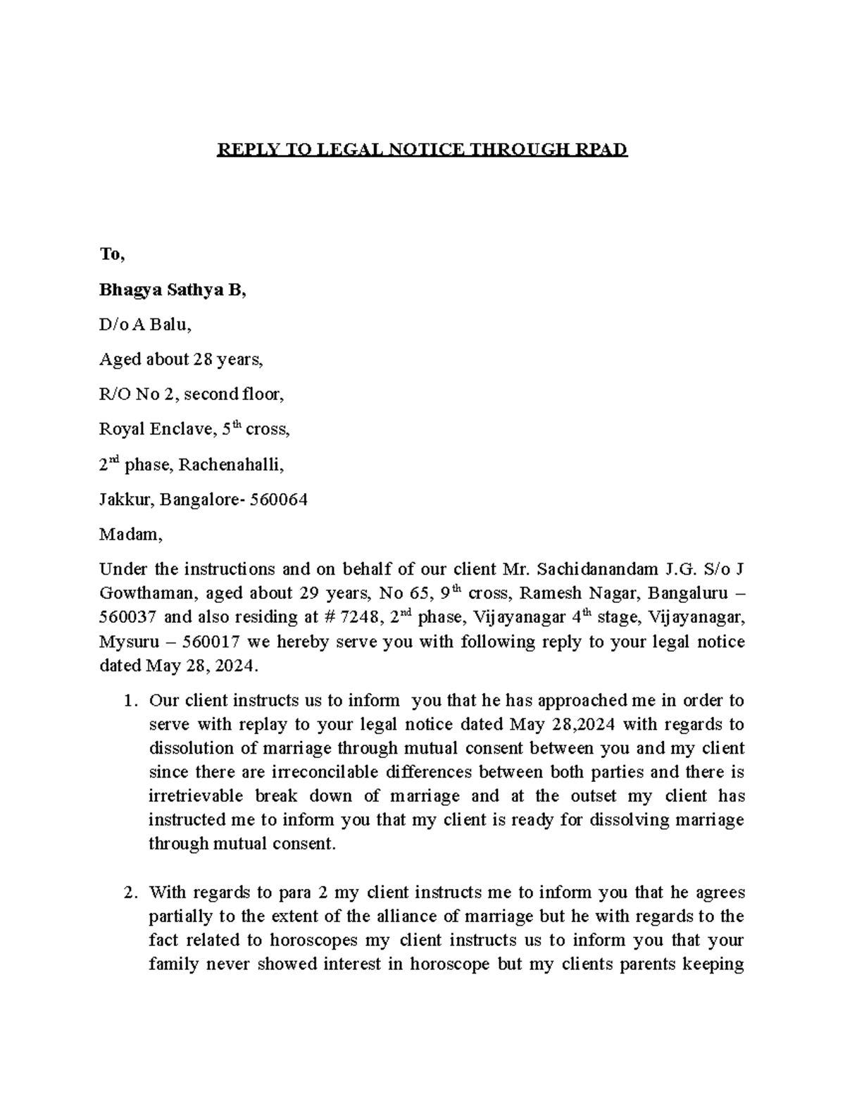 Reply TO Legal Notice Through RPAD - REPLY TO LEGAL NOTICE THROUGH RPAD ...