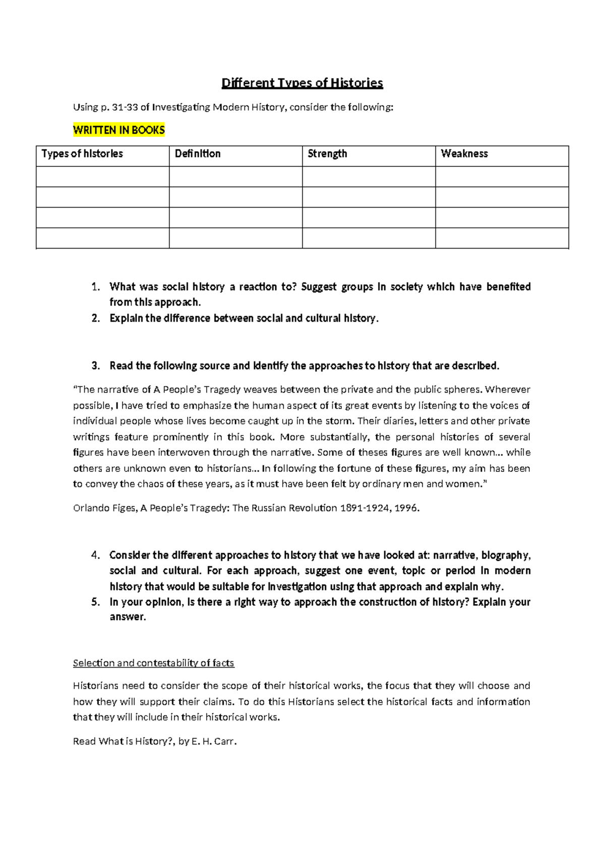 Different Types of Histories: Analyzing Modern History Approaches - Studocu