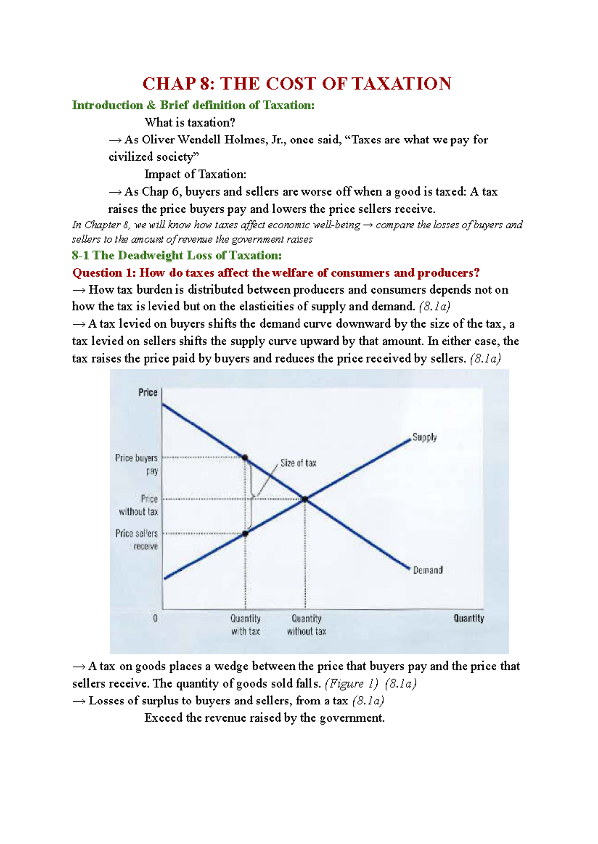 CHAP 8: THE ECONOMIC IMPACT OF TAXATION AND DEADWEIGHT LOSS - Studocu