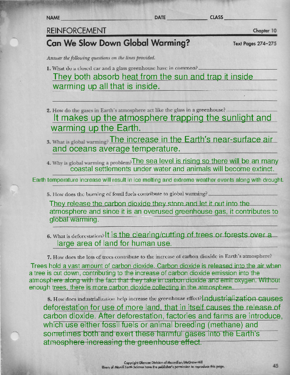 Global Warming Worksheet - Geography - Studocu