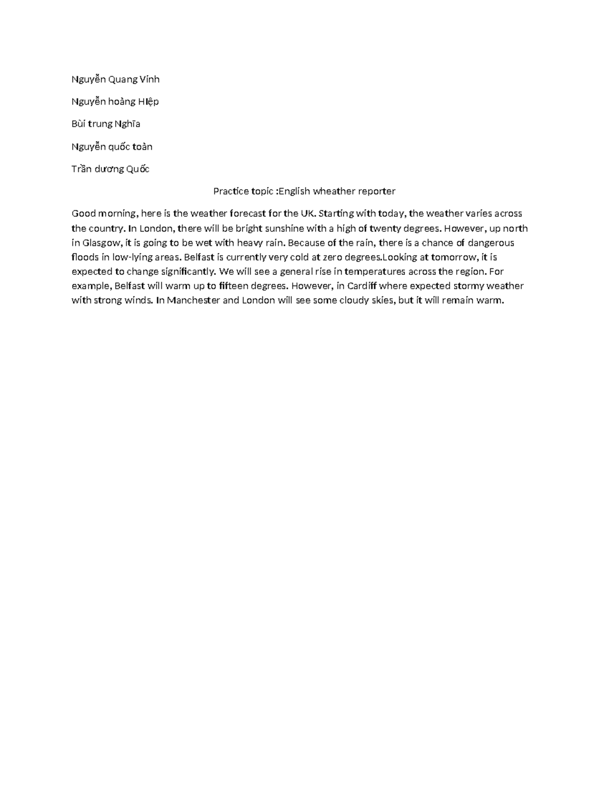 ENG 101: English Weather Report Practice Document - Studocu