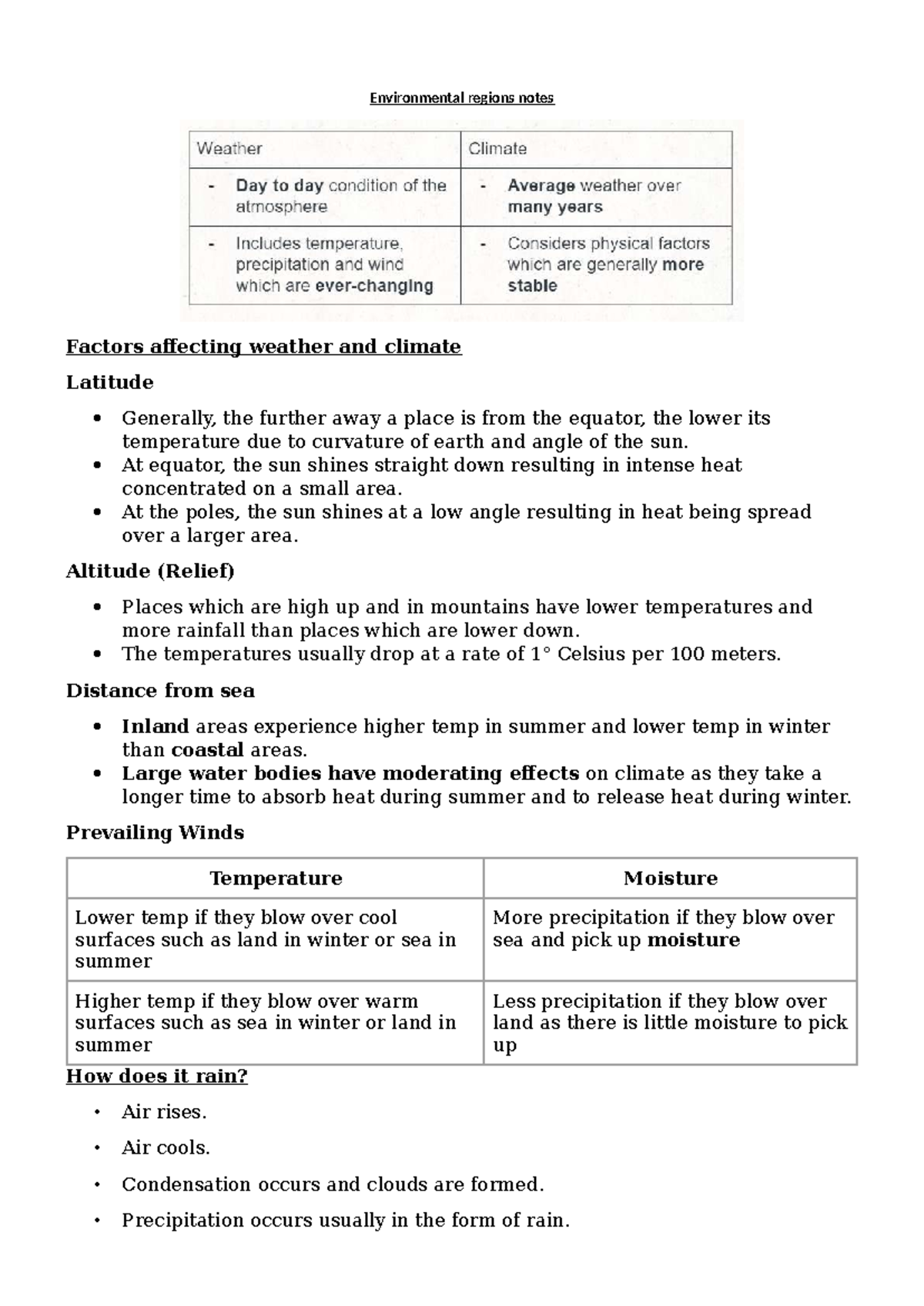 Environmental Regions Notes: Factors Influencing Weather & Climate ...