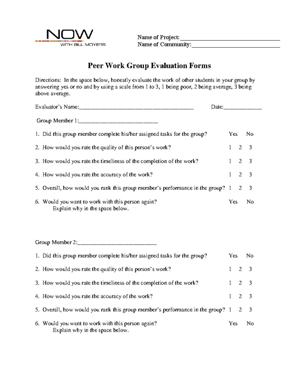 Group work evaluation-1 - Peer Work Group Evaluation Forms Directions ...