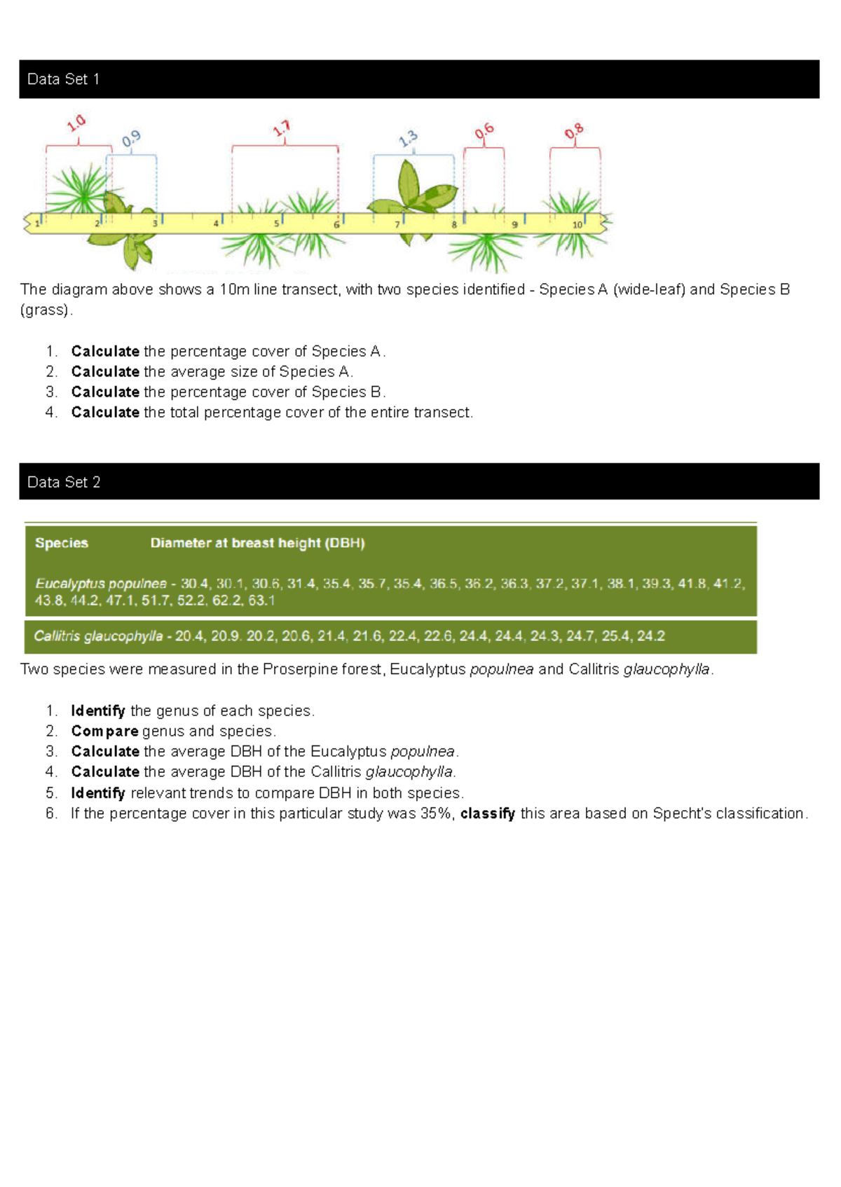 IA1 Biology Data Test: Species Coverage & Biodiversity Analysis - Studocu