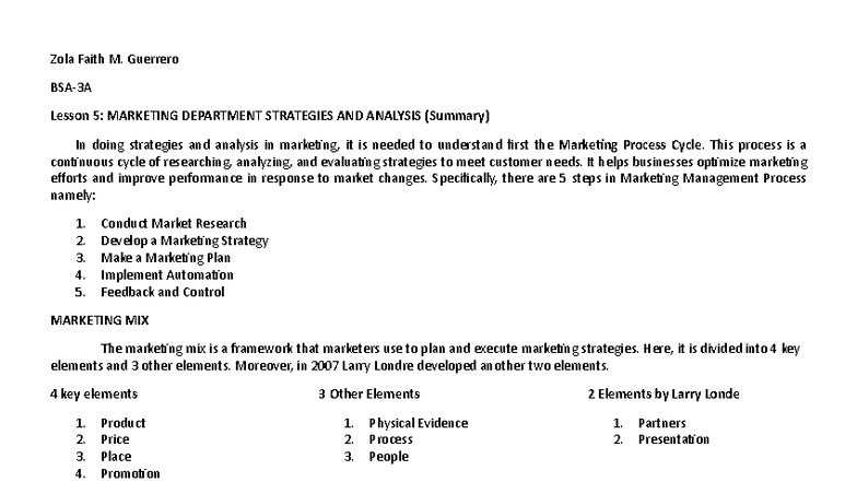 SBA Assignment - Lesson 5: Marketing Strategies & Analysis Summary ...