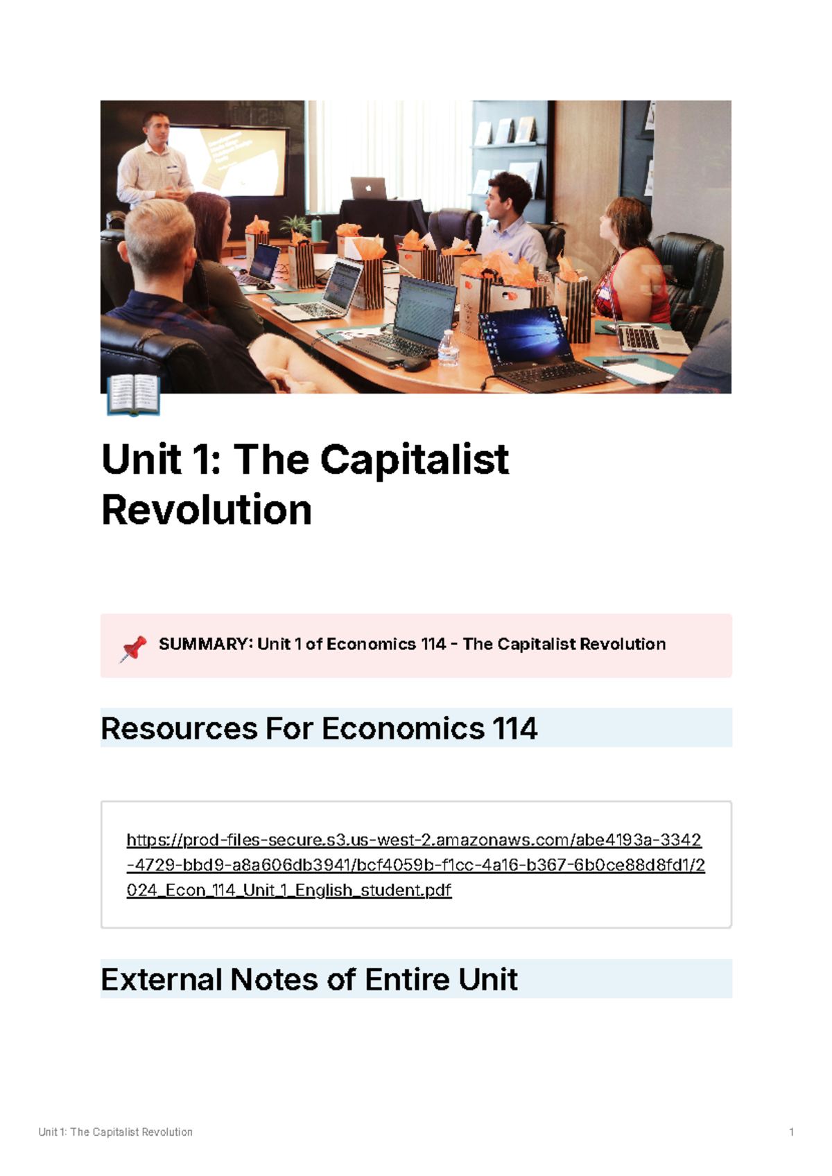 Economics 114 Unit 1: Understanding The Capitalist Revolution - Studocu