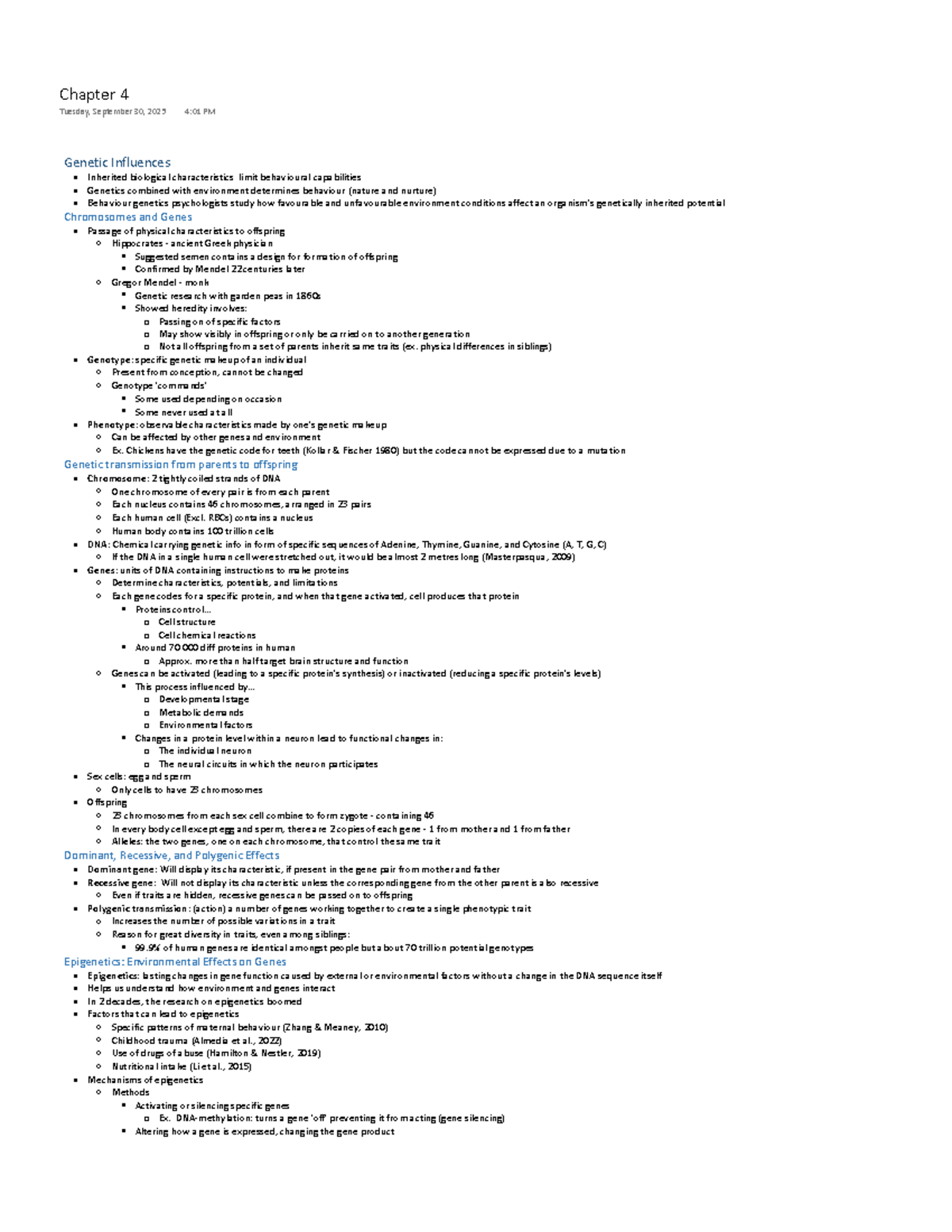 Chapter 4 - Genetic Influences on Behavior: Textbook Notes - Studocu