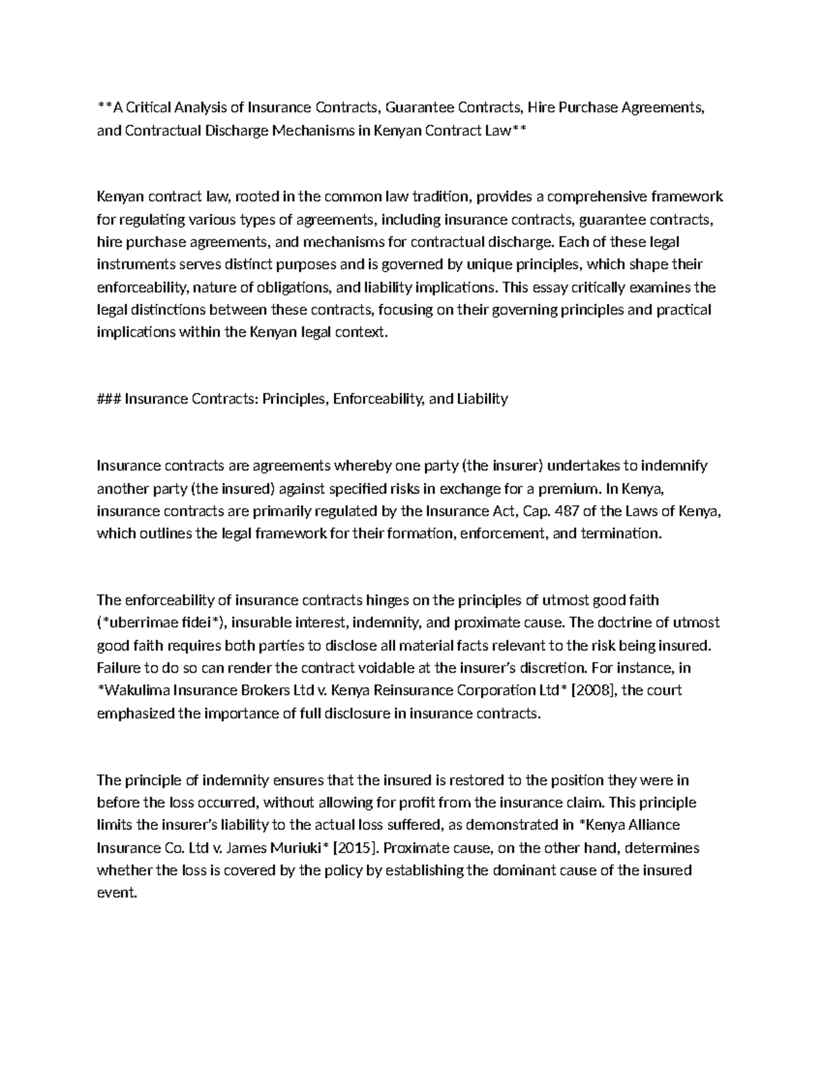 Critical Analysis of Insurance & Guarantee Contracts in Kenyan Law ...