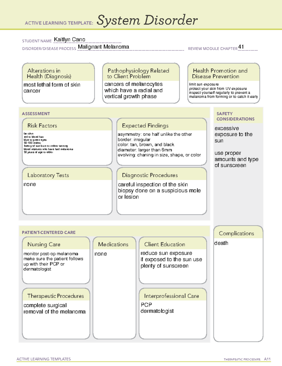 Malignant Melanoma Template - Active Learning & Patient Care Notes ...