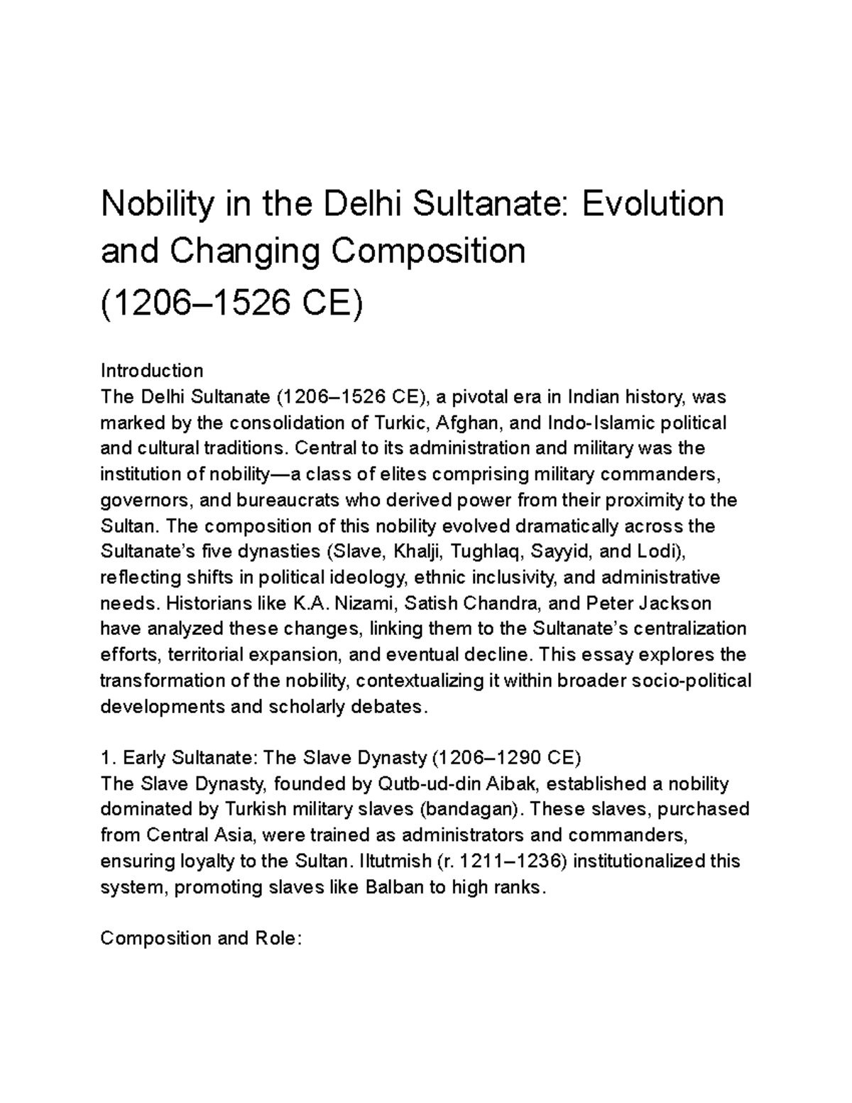 Nobility in the Delhi Sultanate (1206-1526 CE): Evolution ...