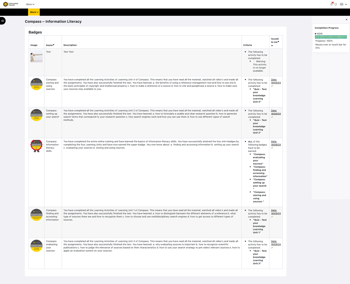 Compass Information Literacy Completion Progress Badges Overview ...