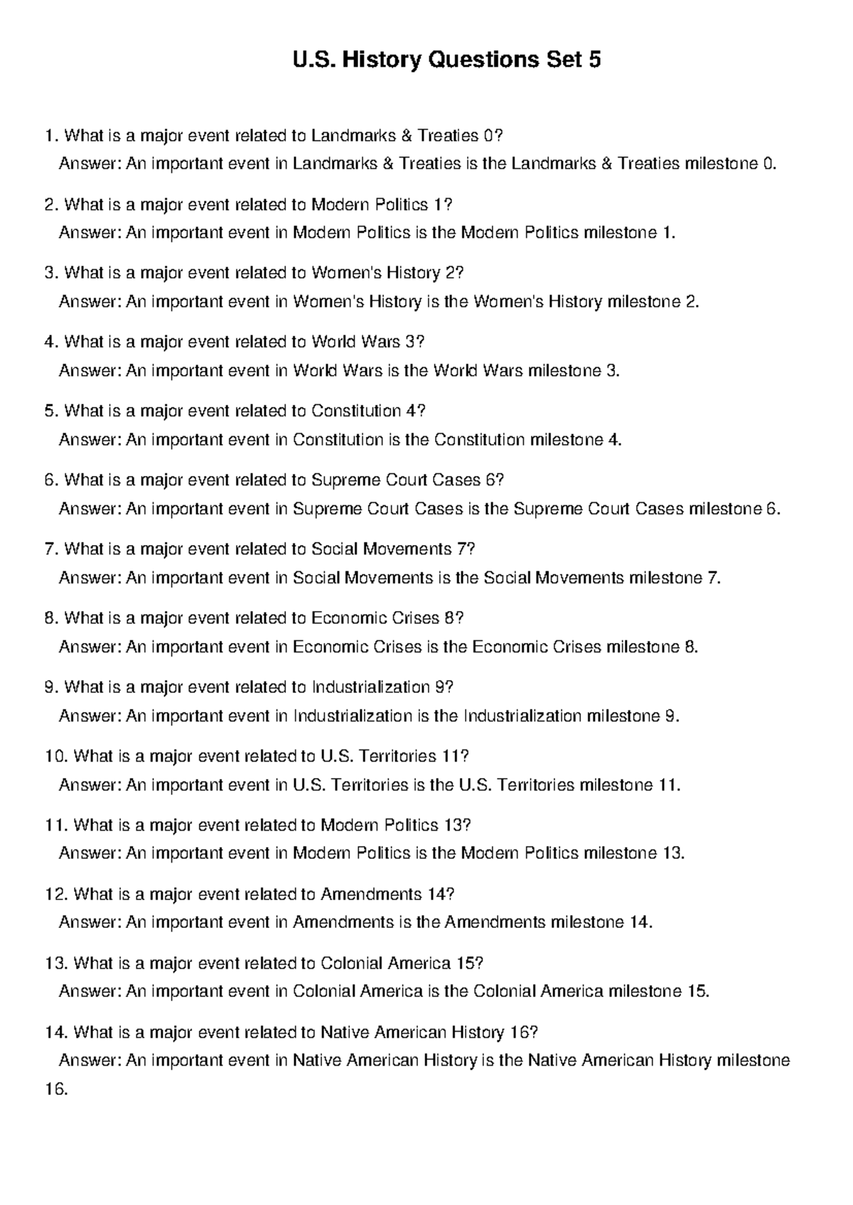 U.S. History Quiz Questions Set 5: Key Events and Milestones - Studocu