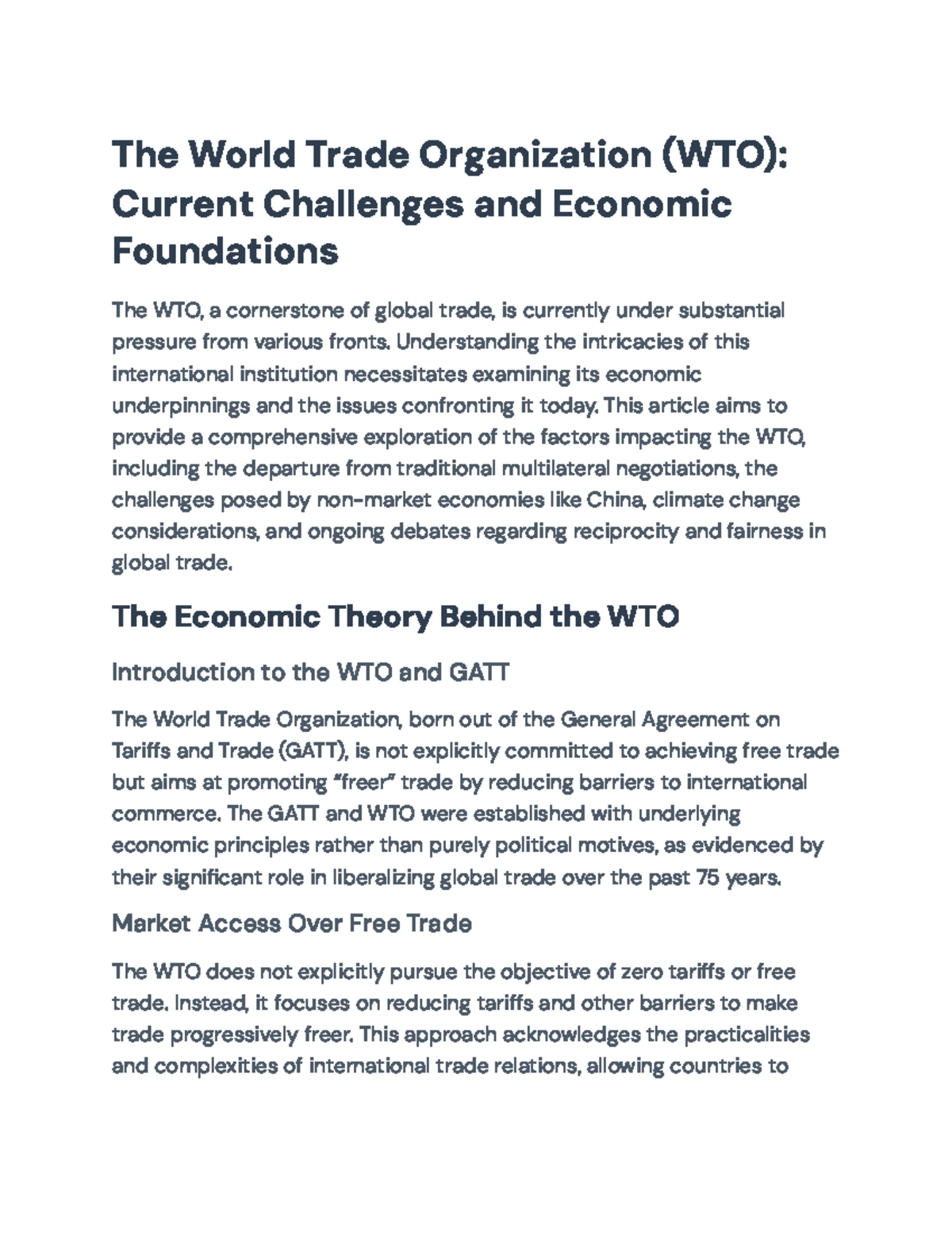 Current Challenges and Economic Foundations of the WTO: Analysis - The ...