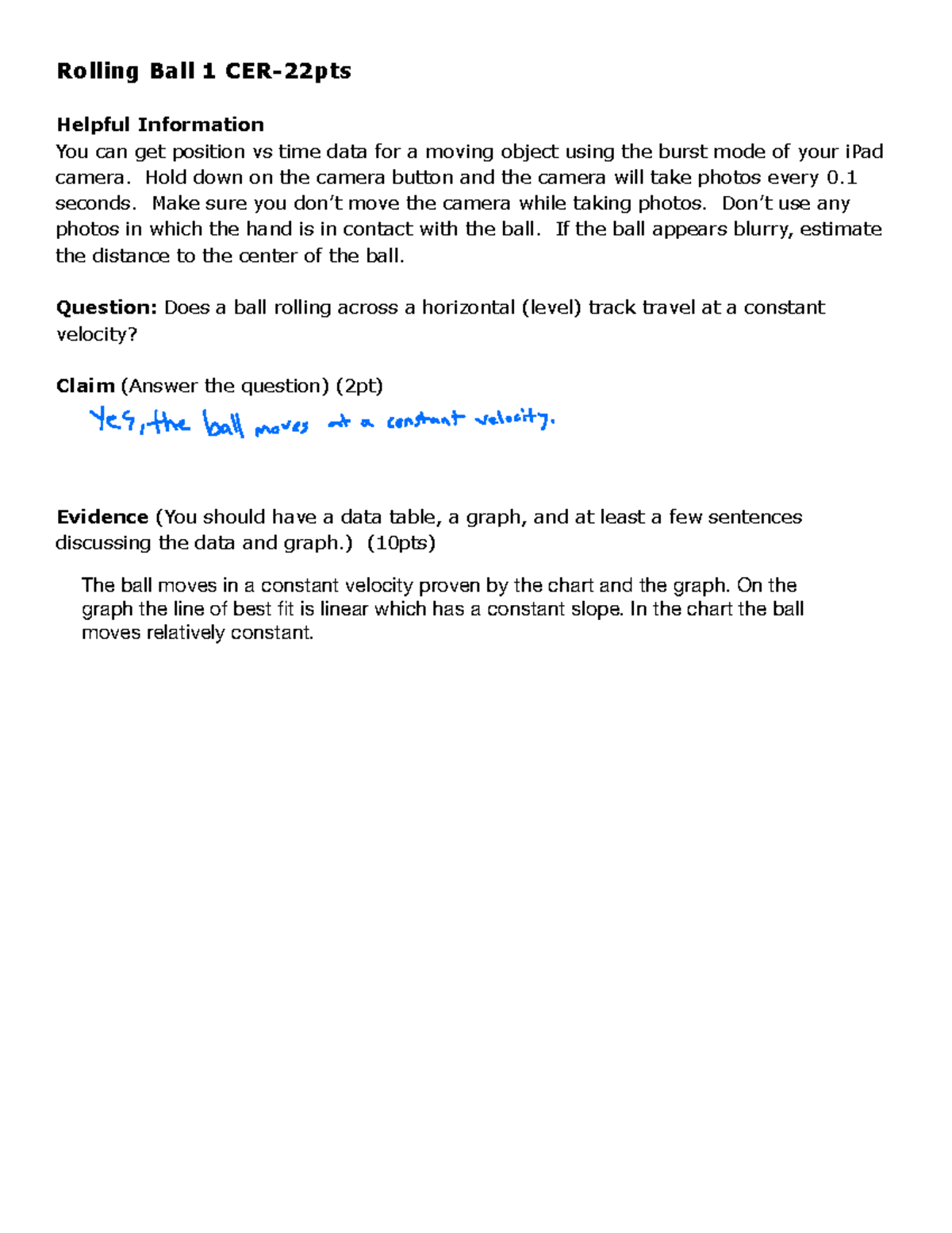 Rolling Ball Experiment CER - Analysis of Velocity on a Level Track - Studocu