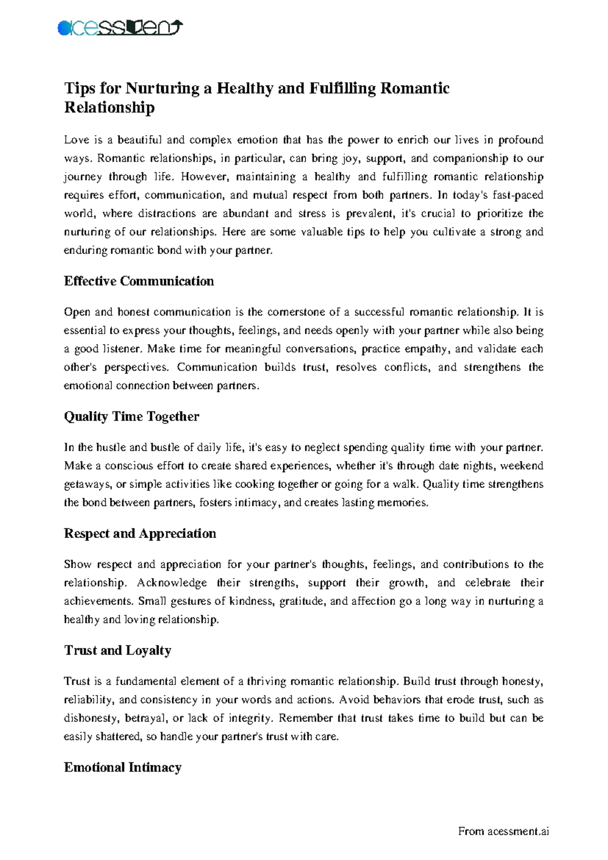Tips for Nurturing a Healthy Romantic Relationship: Key Insights - Studocu