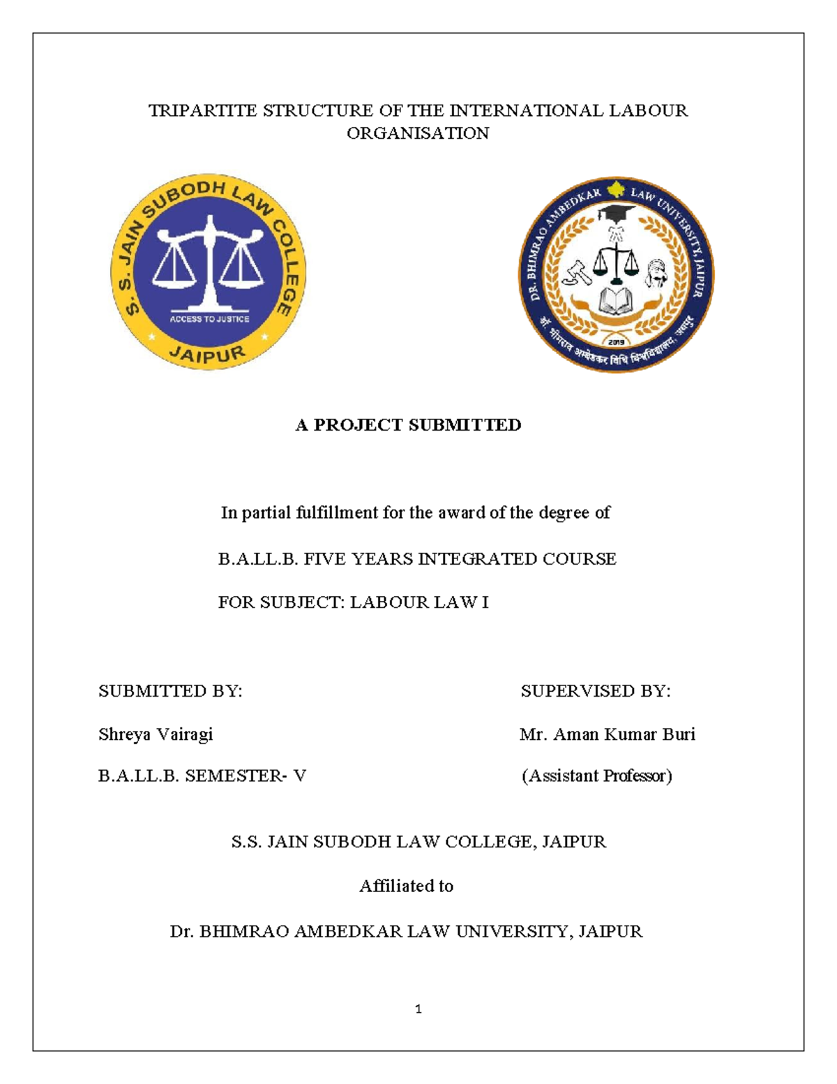 Tripartite Structure of the ILO: Insights for Labour Law I (B.A.LL.B ...