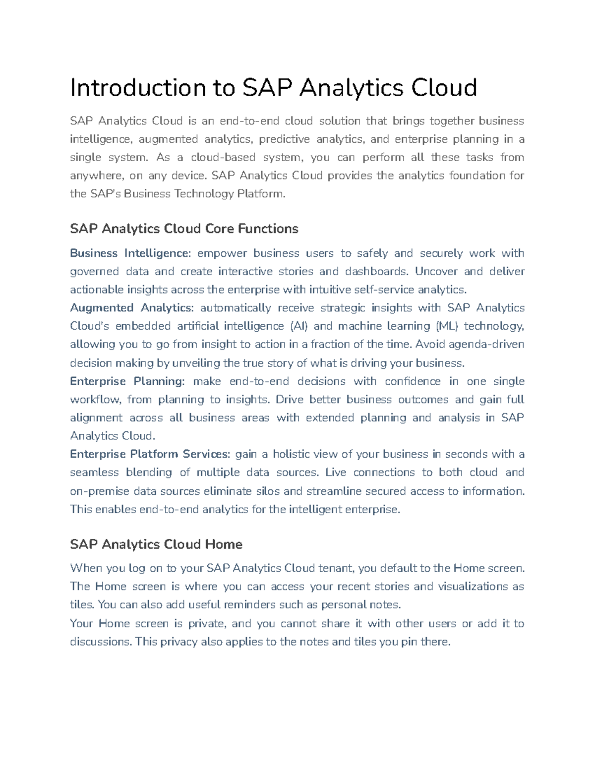 SAC Manual - Part 1 - Introduction to SAP Analytics Cloud SAP Analytics ...