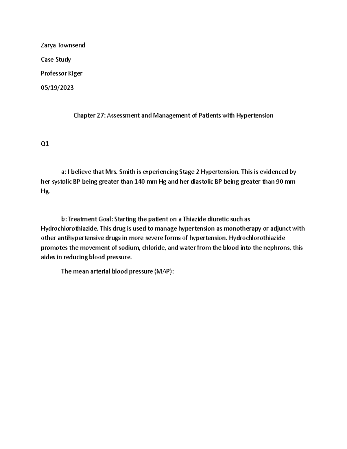 Case Study 1, Ch 27 - Zarya Townsend Case Study Professor Kiger 05/19/ Chapter 27: Assessment ...