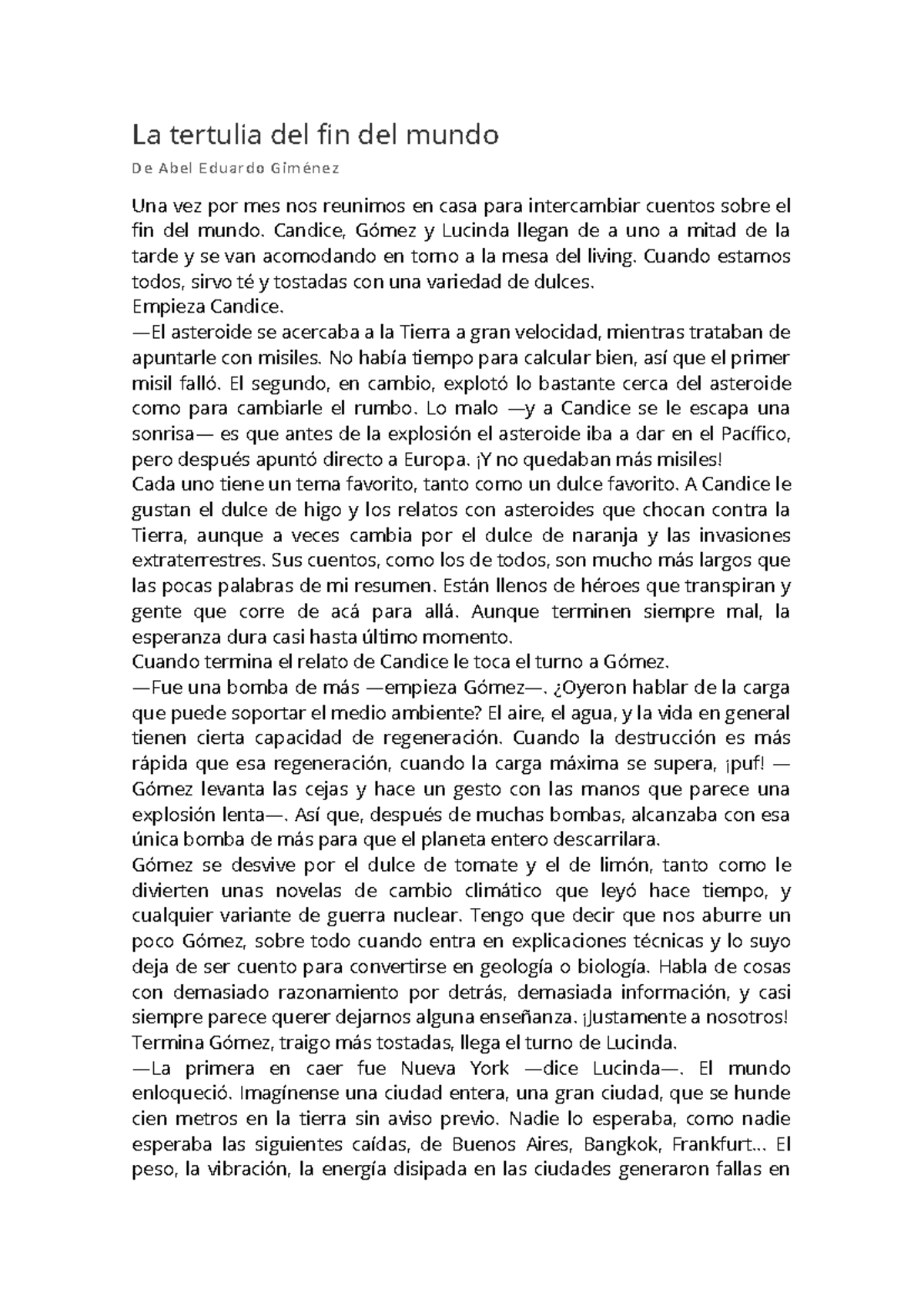 702792836 Tertulias sobre el Fin del Mundo y Relatos de Catástrofes - Studocu