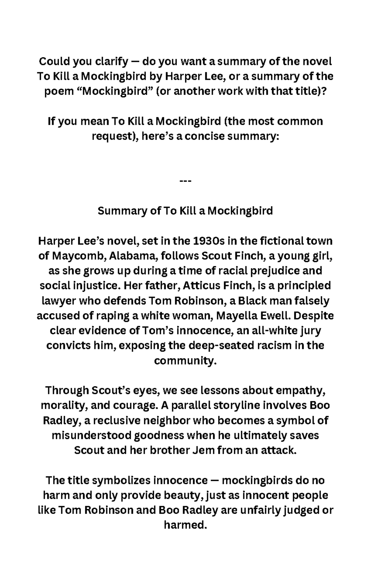 To Kill a Mockingbird Summary - ENG 20250825 - Studocu