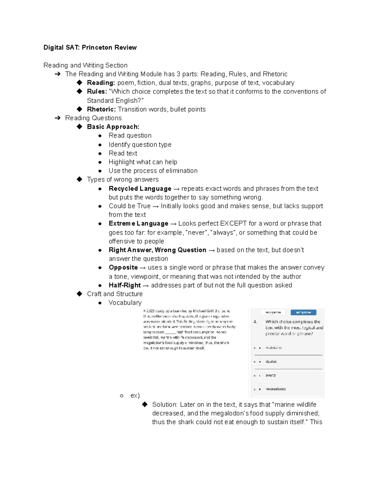 Digital SAT: Reading notes for the Princeton Review exam - Studocu