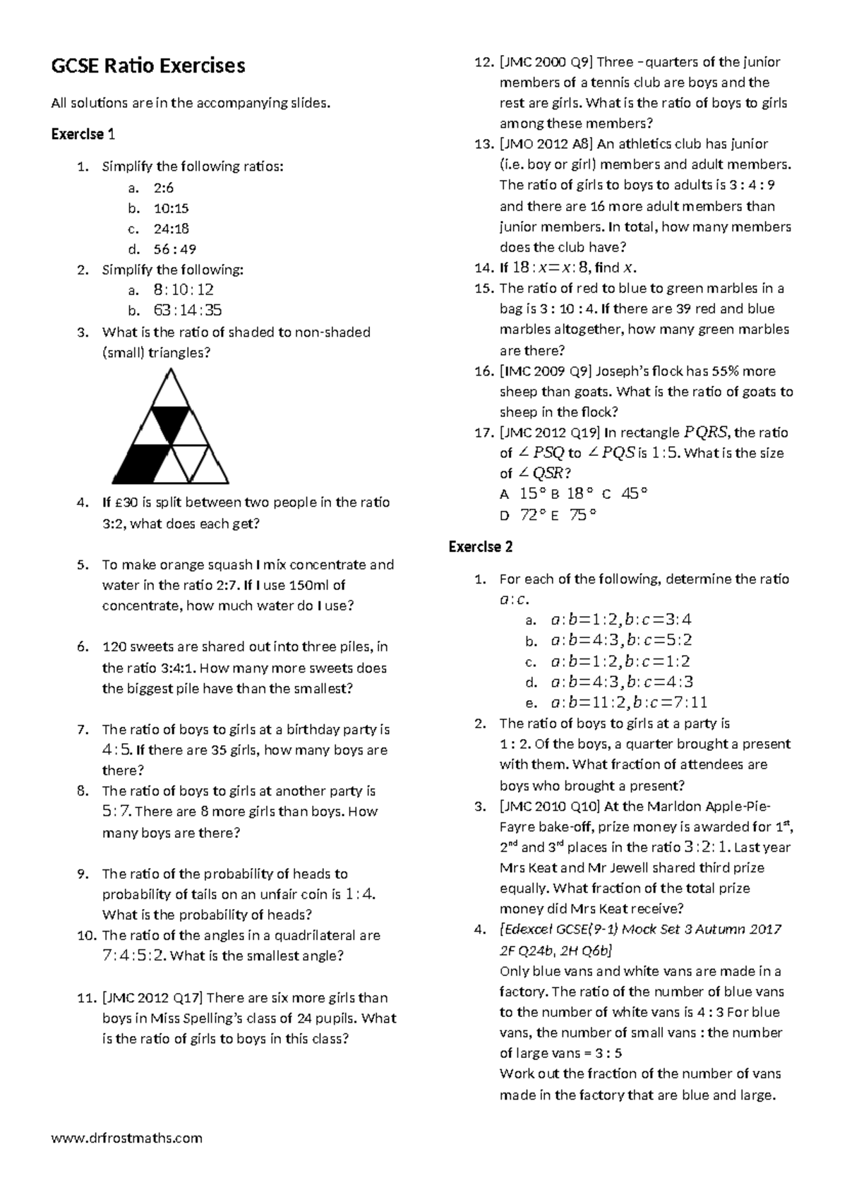 GCSE Ratio Exercises: Comprehensive Solutions and Examples - Studocu