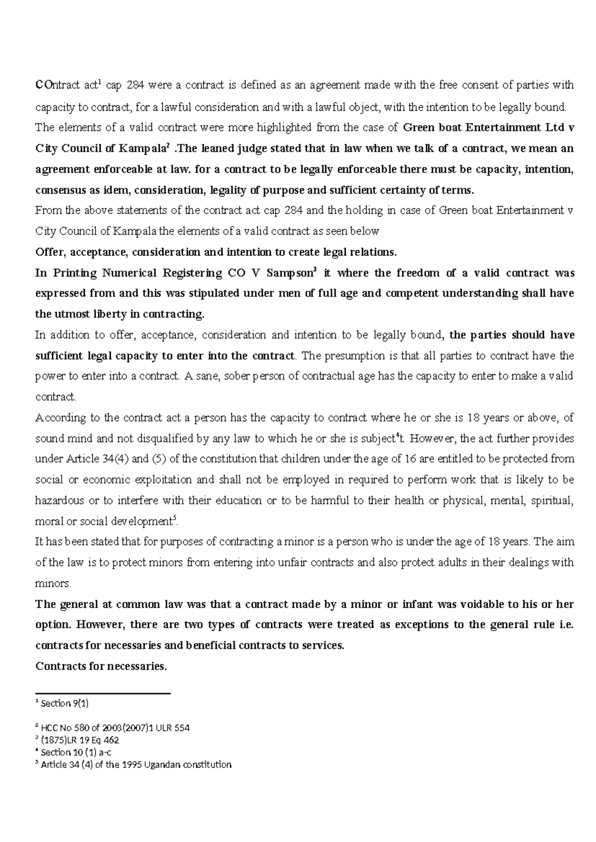 Contract Act Cap 284: Elements and Validity of Contracts - Studocu