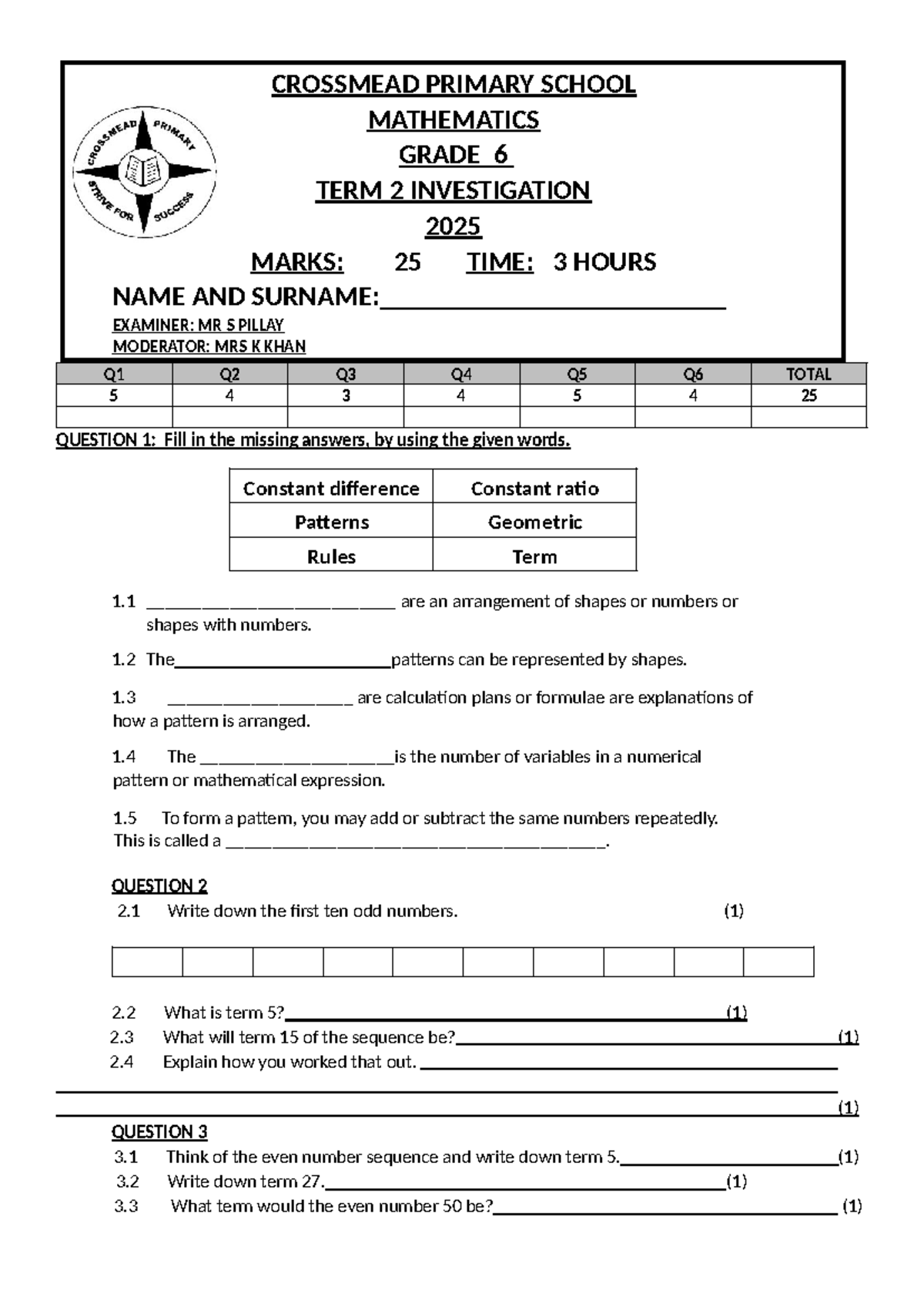 Csmgrade 6 Investigationterm 22024 Final - CROSSMEAD PRIMARY SCHOOL ...