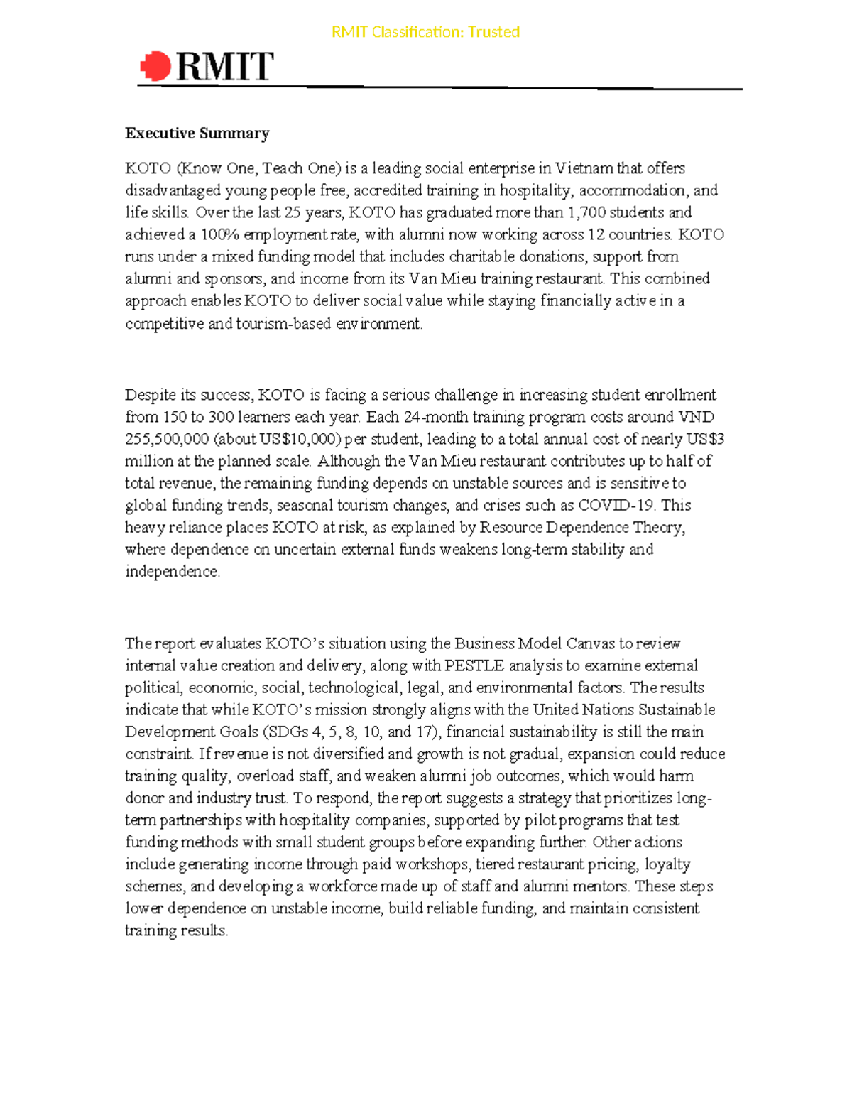 RMIT Classification: Trusted Executive Summary on KOTO's Growth ...