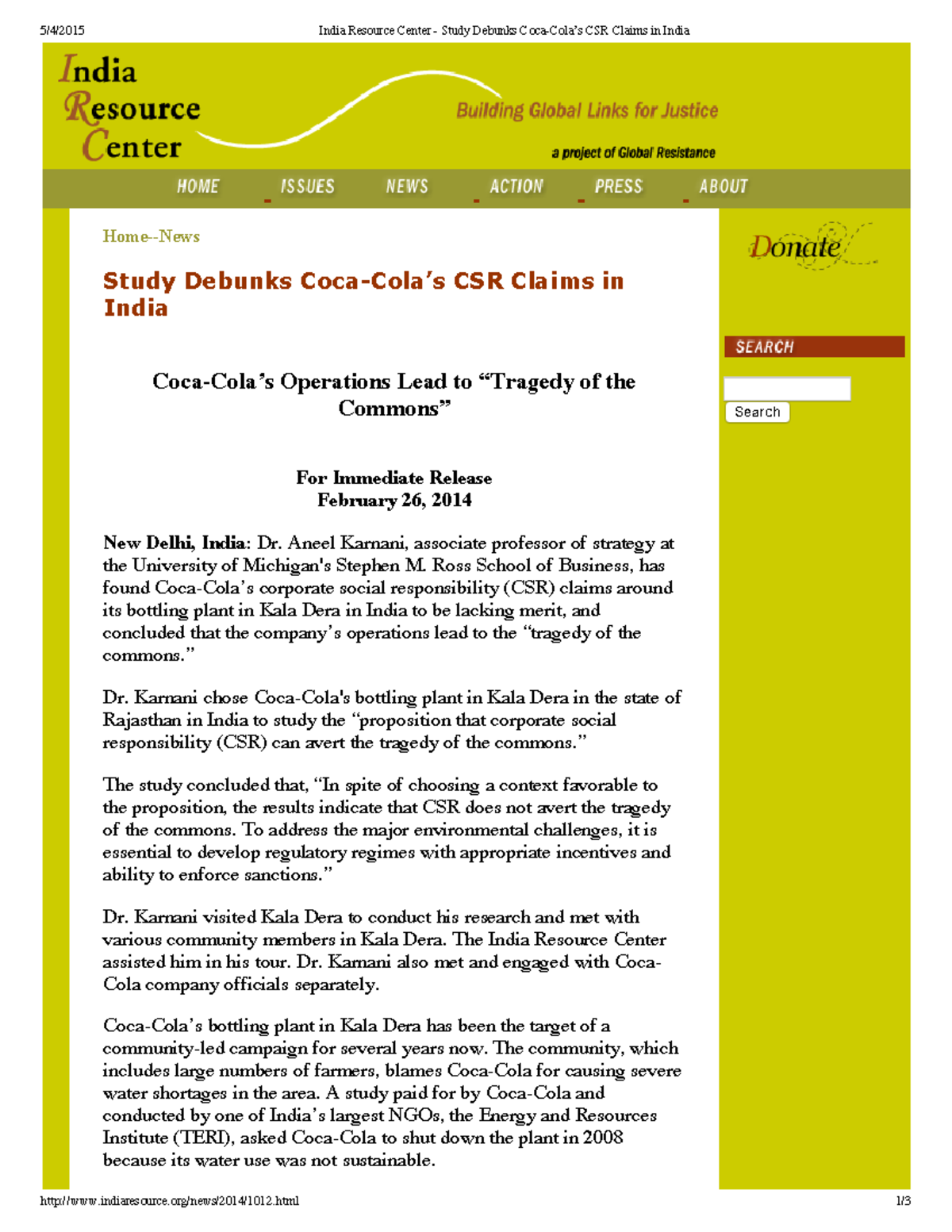 Coca-Cola's CSR vs. Environmental Impact in India (MARKETING) - Studocu