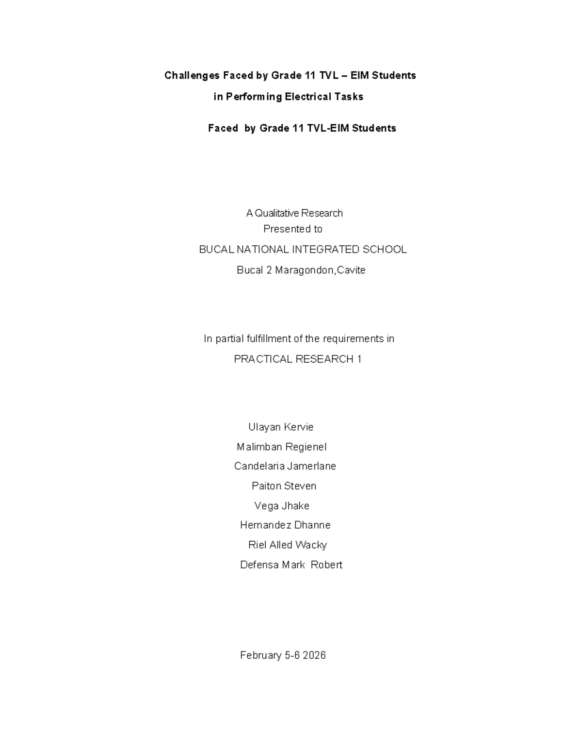 Challenges Faced by Grade 11 TVL EIM Students in Electrical Tasks - Studocu