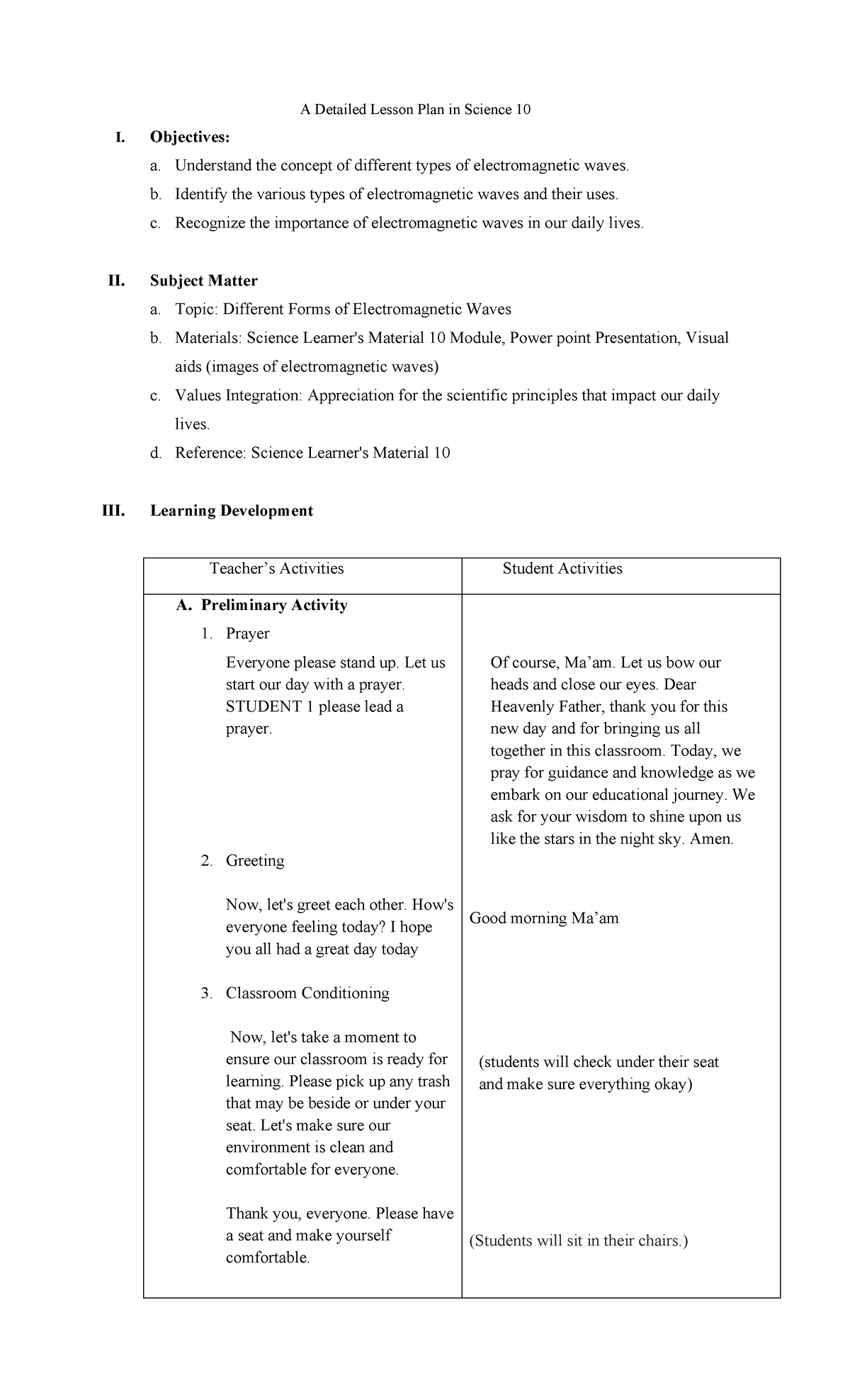 Grade 10 Science 10 Detailed Lesson Plan: EM Waves Final Exam - Studocu