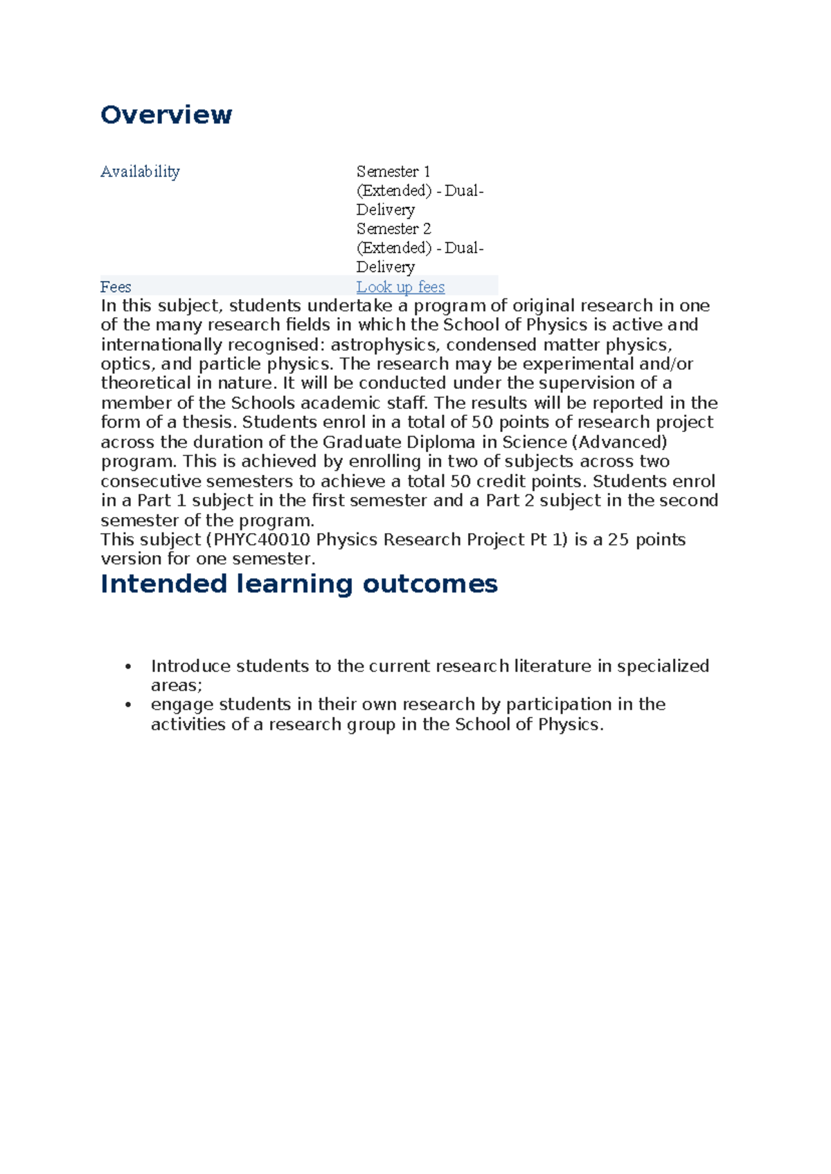 PHYC40010 Physics Research Project Pt 1 Overview and Details - Studocu