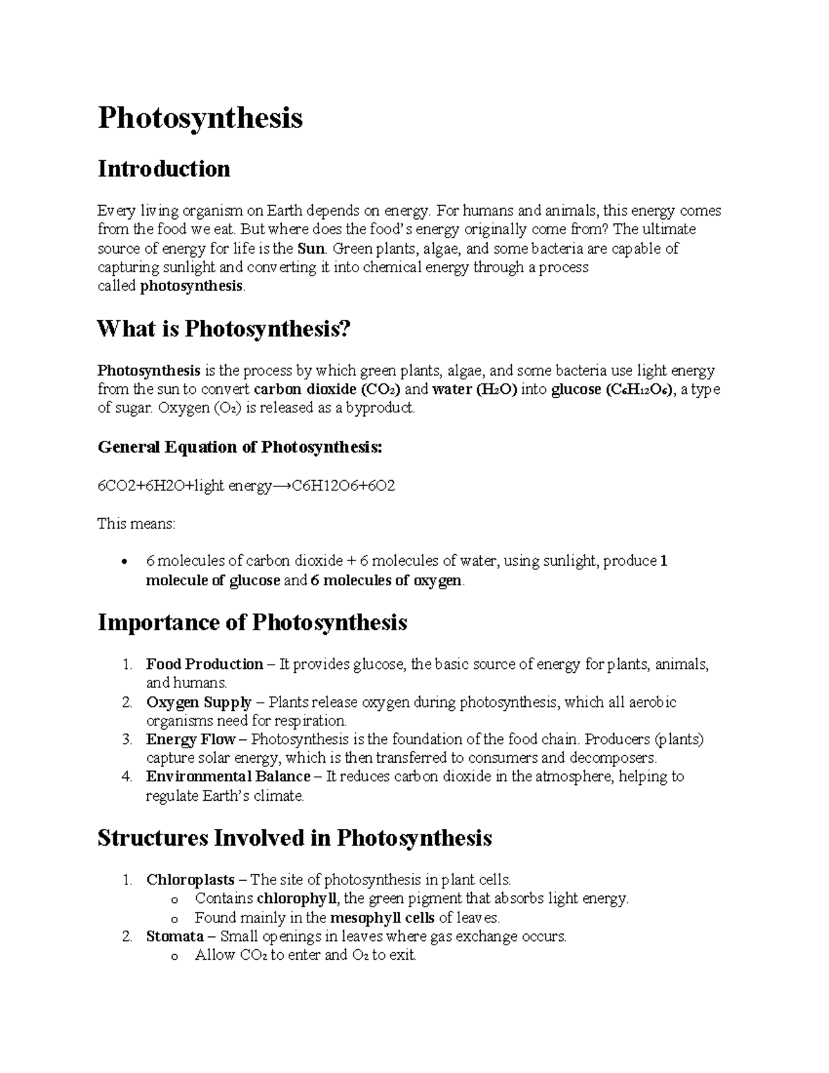 Lesson 3: Introduction to Photosynthesis and Its Importance - Studocu