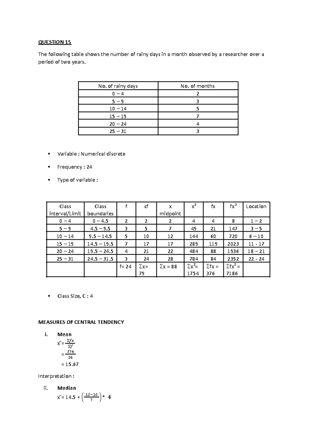 STA108 - Individual Assignment on Measures of Central Tendency - Studocu